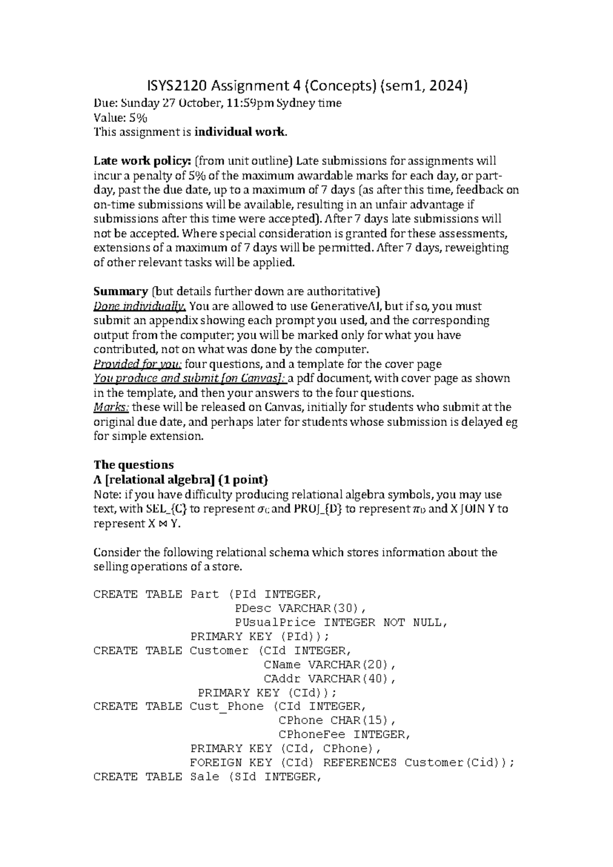 ISYS2120 Asst4 2024 - Assignment - ISYS2120 Assignment 4 (Concepts ...