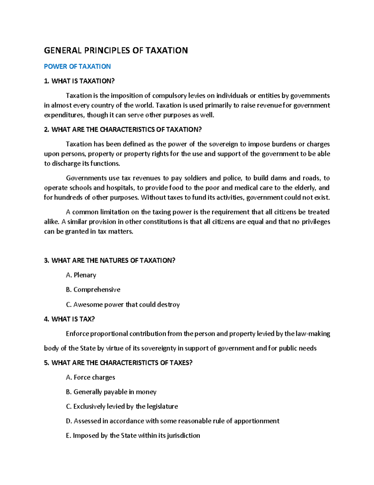 Chapter 1- Taxation - Lecture notes 1 - GENERAL PRINCIPLES OF TAXATION ...