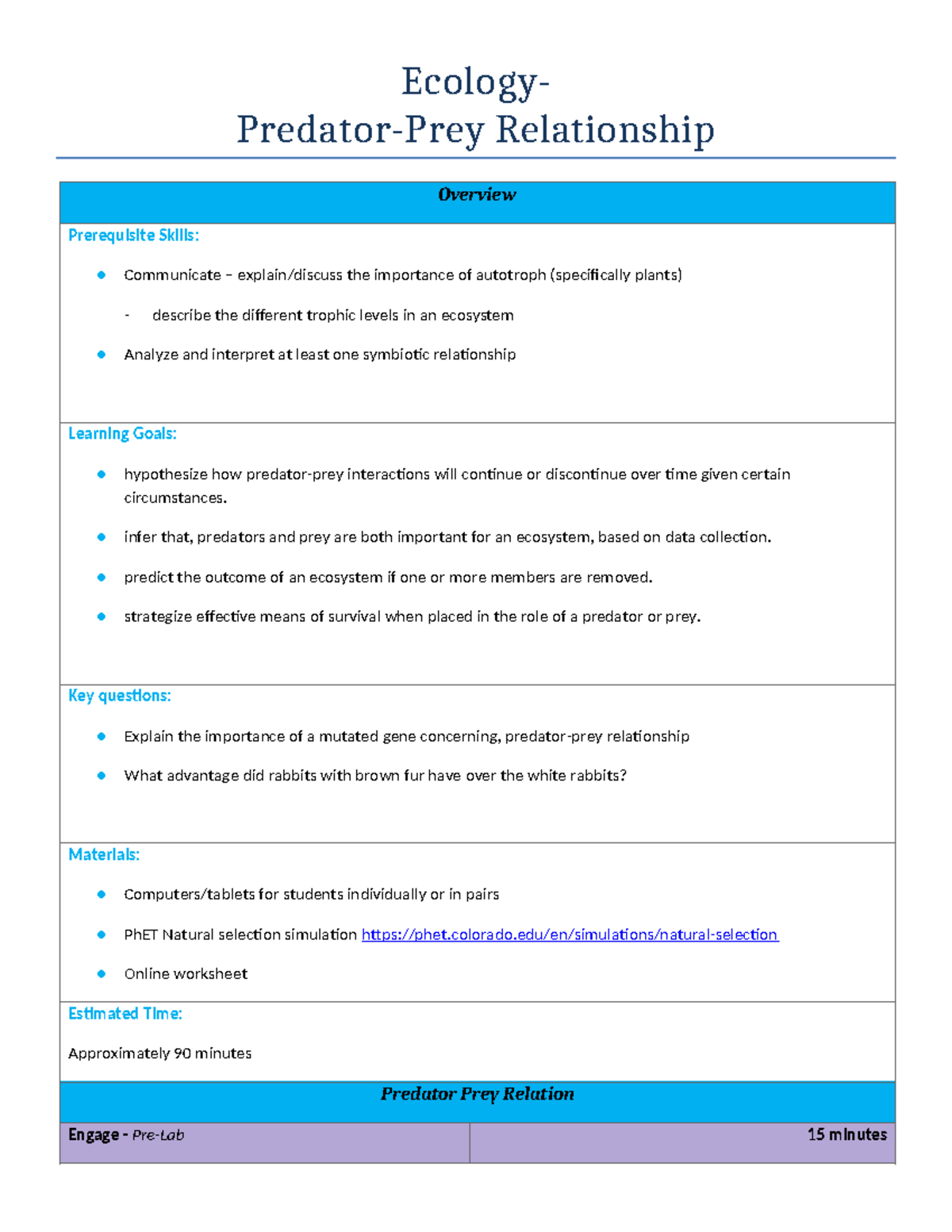 Ph ET Predator Prey Relationship Lesson Plan - Ecology- Predator-Prey ...