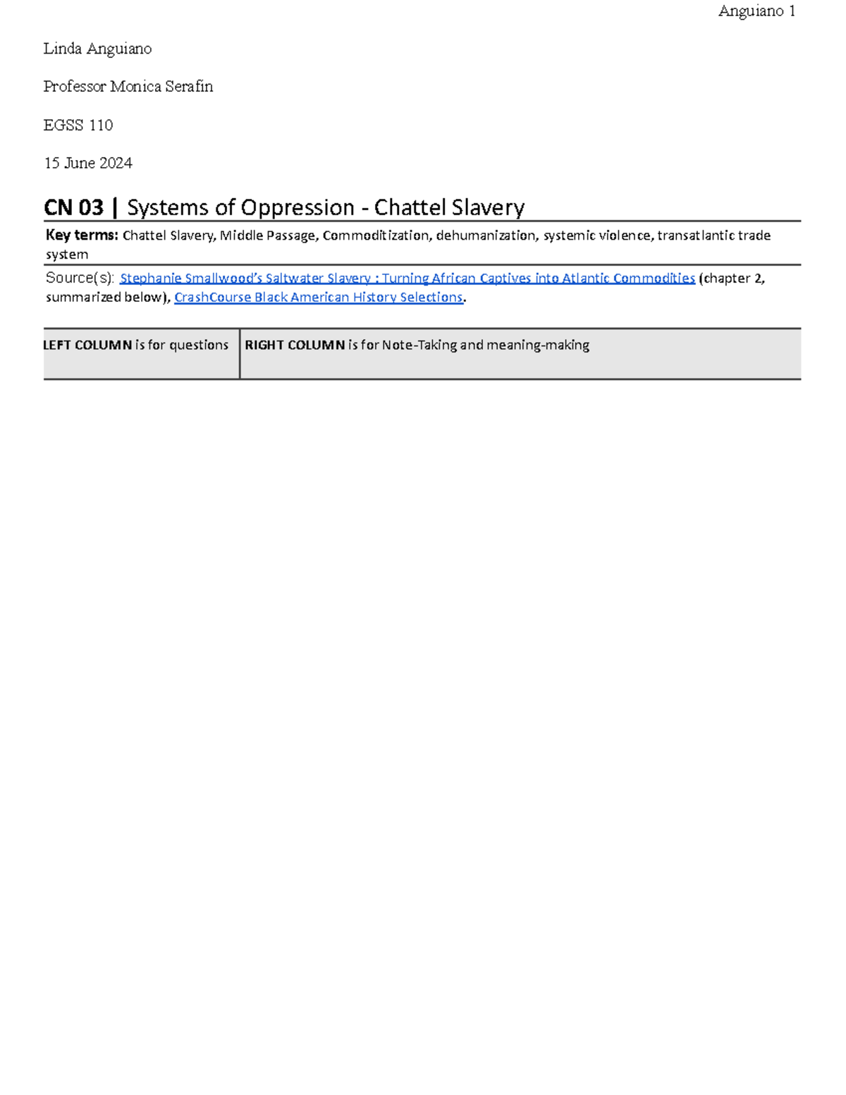 CN 03 Systems of Oppression - Chattel Slavery - Anguiano 1 Linda ...