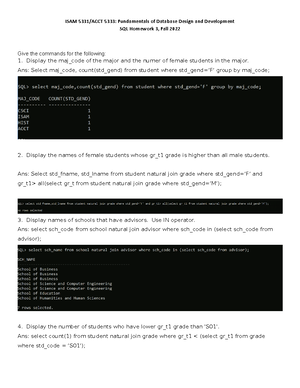ISAM5331 5333 Pd - SQL practice questions with answers - 1. Display the ...