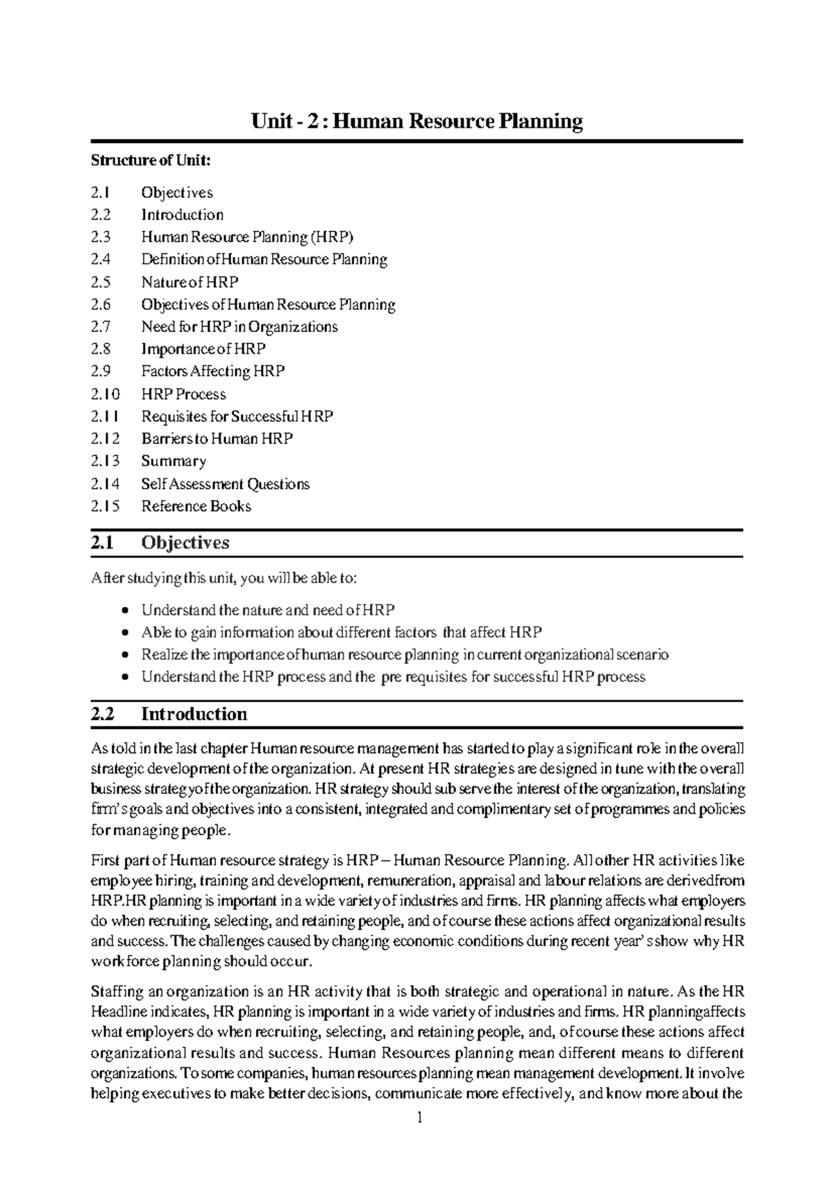 HRM Unit -2 Notes- Student copy - Unit - 2 : Human Resource Planning ...