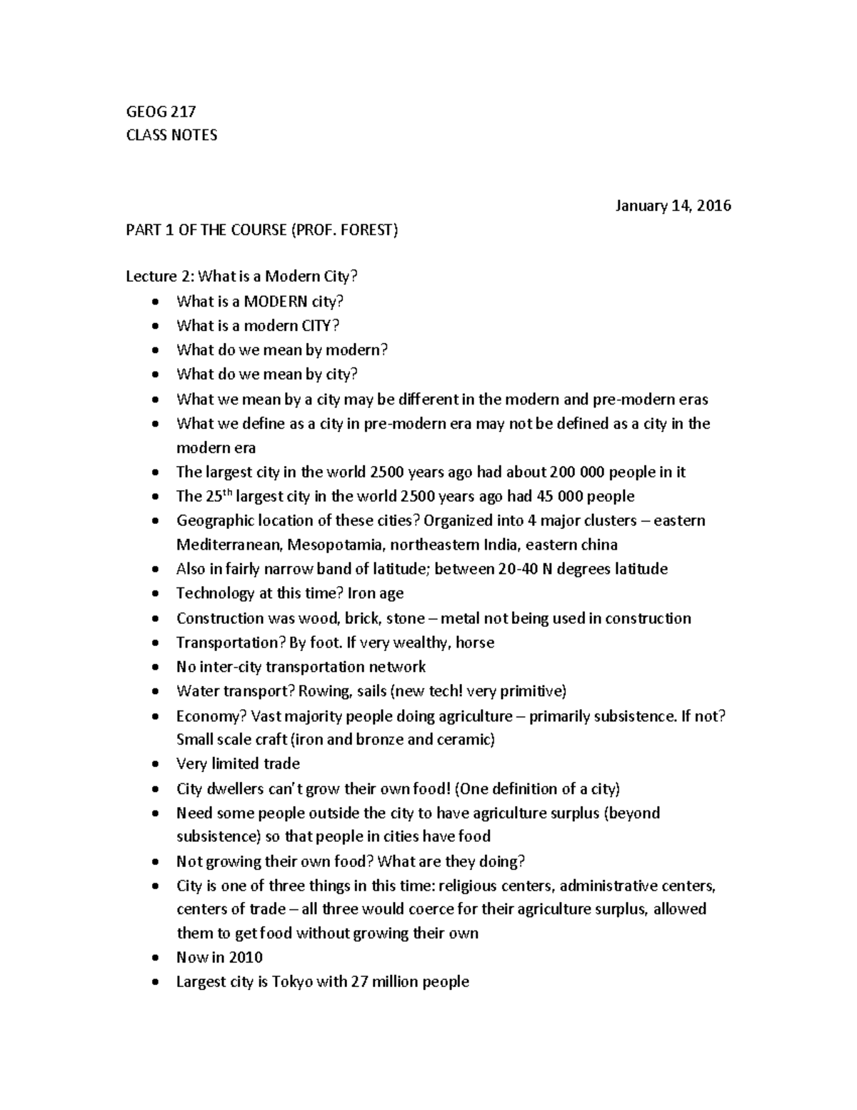 Geog 217 Class Notes Part 1 - GEOG 217 CLASS NOTES January 14, 2016 ...