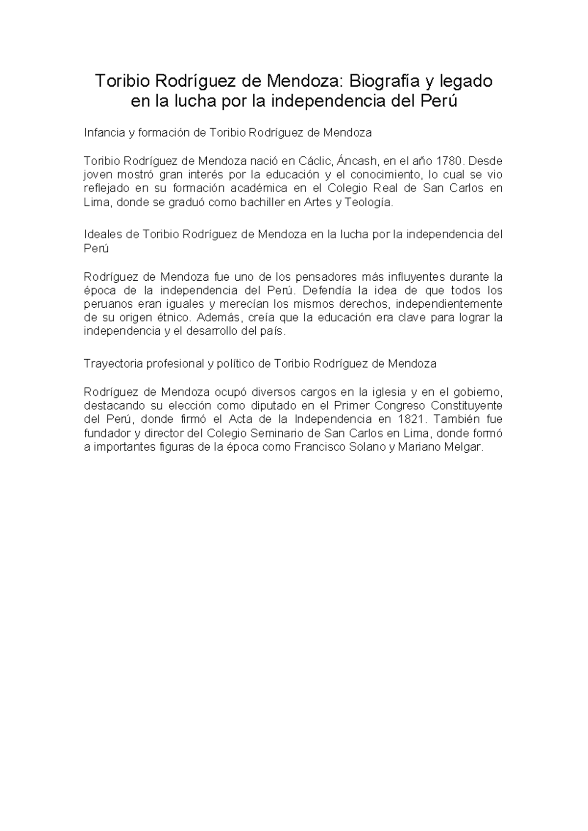 Toribio Rodríguez de Mendoza - Toribio Rodríguez de Mendoza: Biografía ...