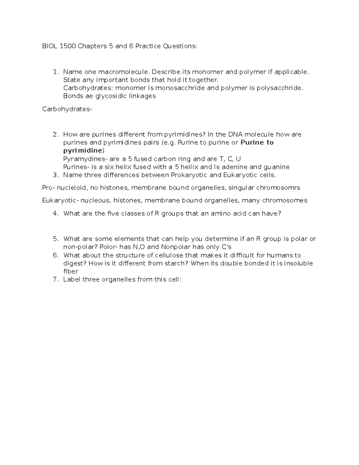 Chapter 5 and 6 Practice Questions - BIOL 1500 Chapters 5 and 6 ...