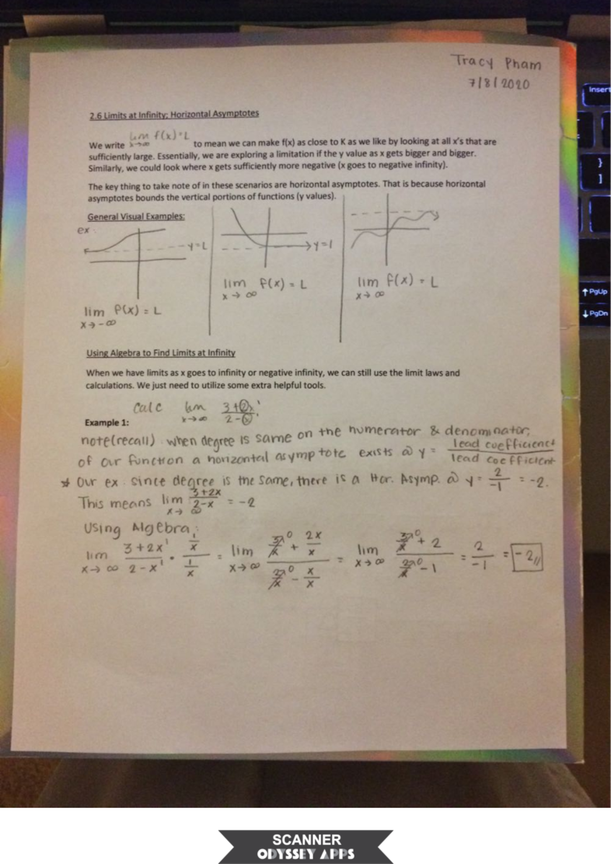 2.6 Video Watch&Notes - Pham 2 Limits at Horizontal Asymptotes ty : We ...