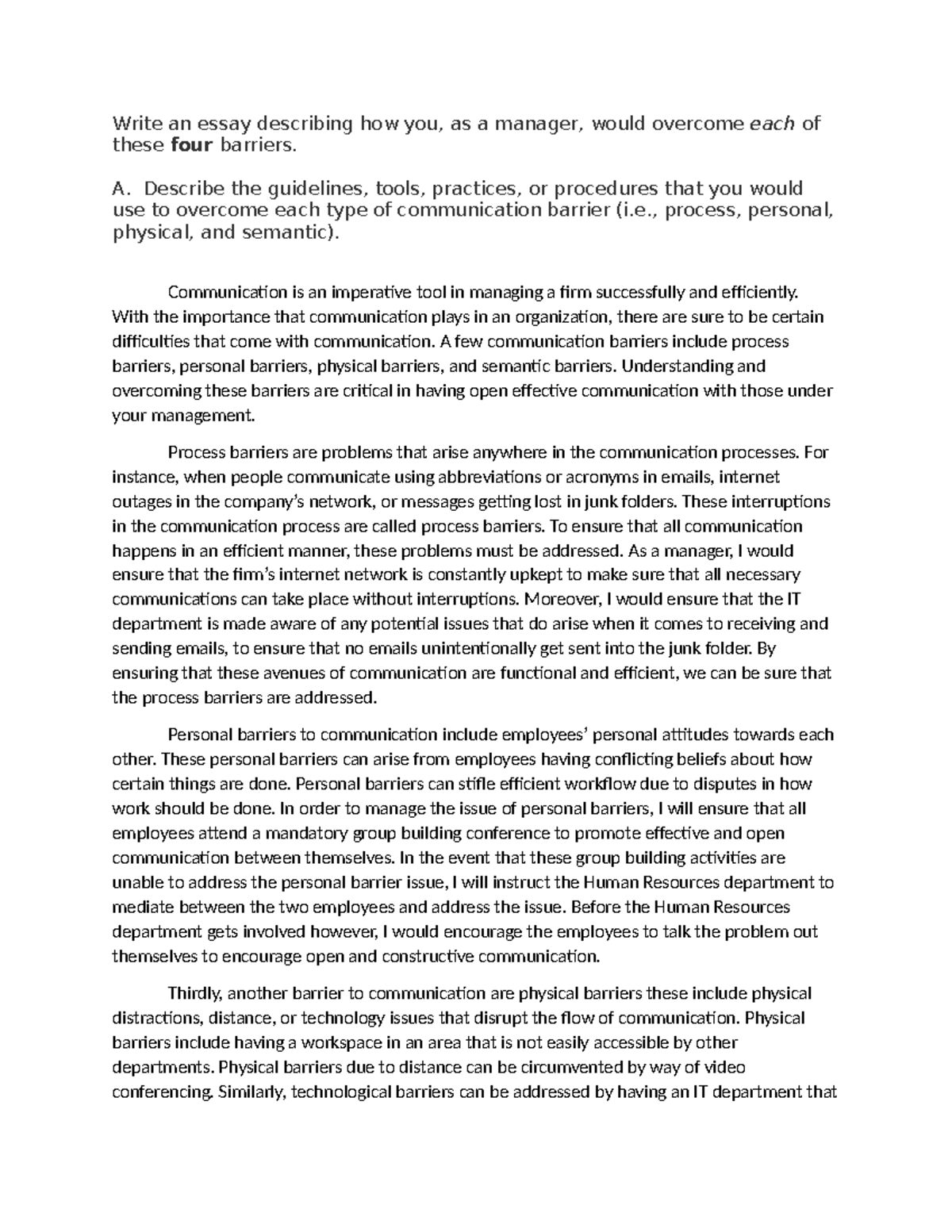 Task 4 coursework - Write an essay describing how you, as a manager ...