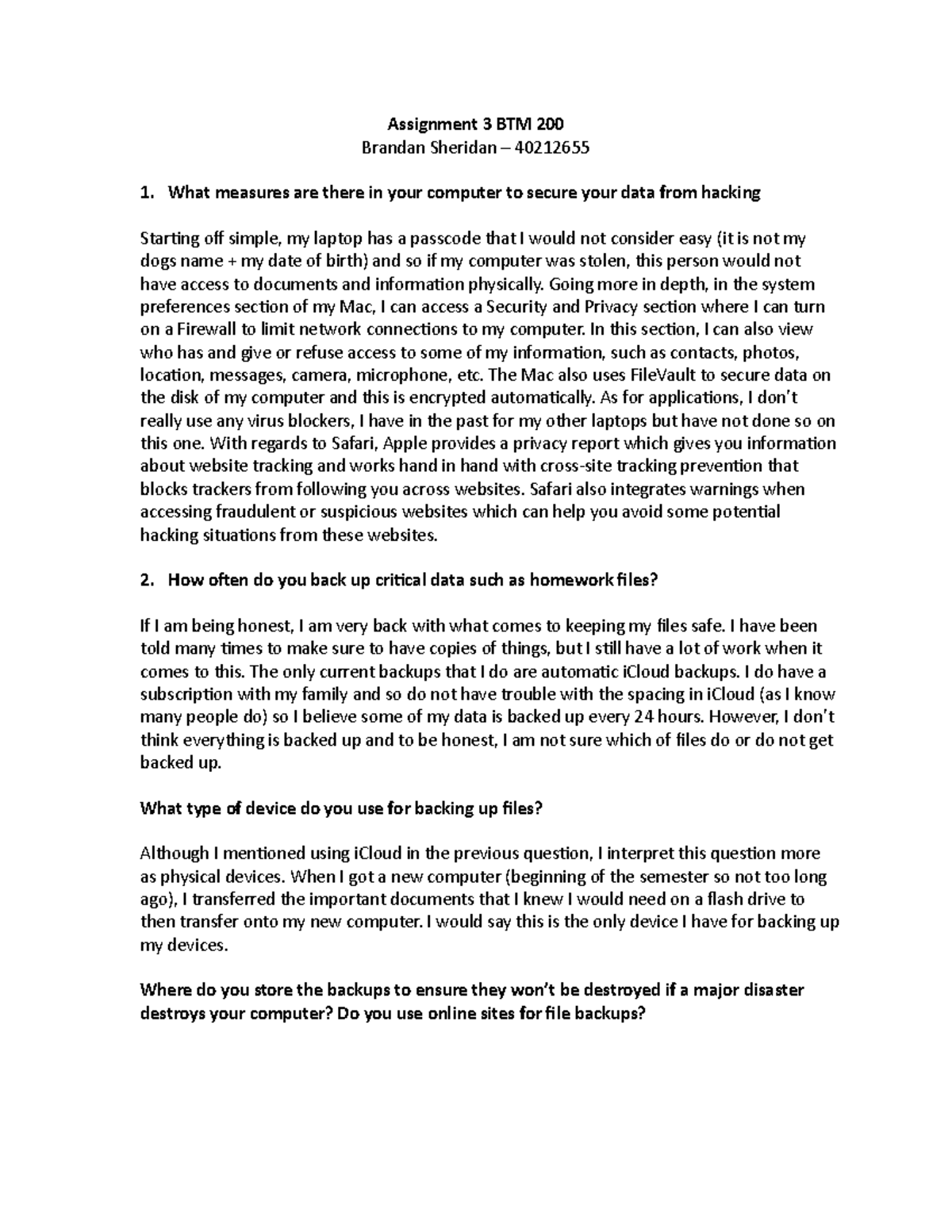 Assignment 3 BTM 200 - Assignment 3 BTM 200 Brandan Sheridan – 40212655 1. What measures are ...