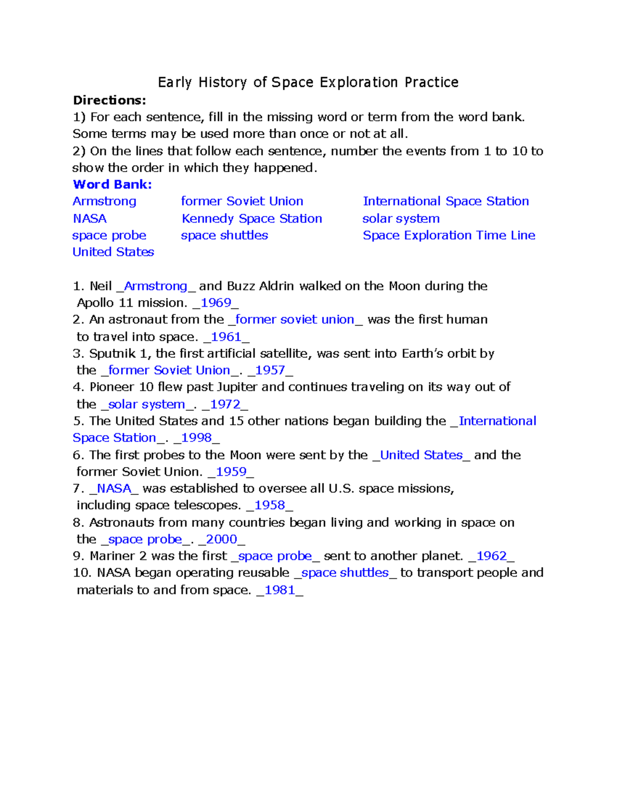 Sydney Lindsey - Early History of Space Exploration Practice - Early ...