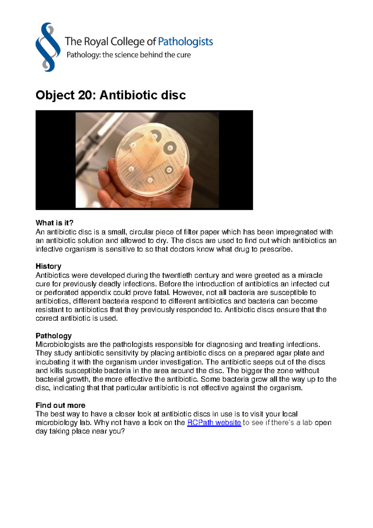 20-Antibiotic-Disc - Object 20: Antibiotic disc What is it? An ...