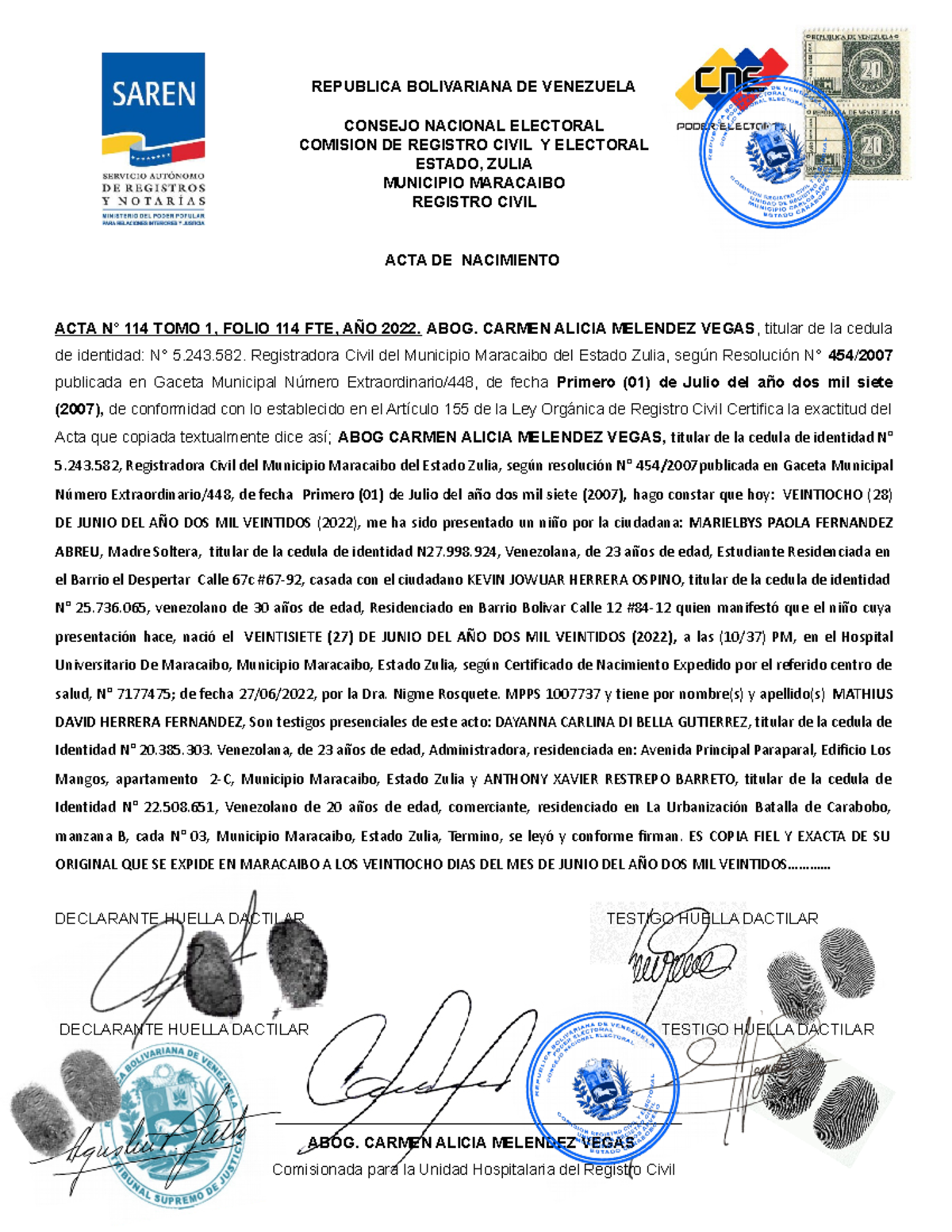 Formatos De Actas De Nacimiento Venezolanas