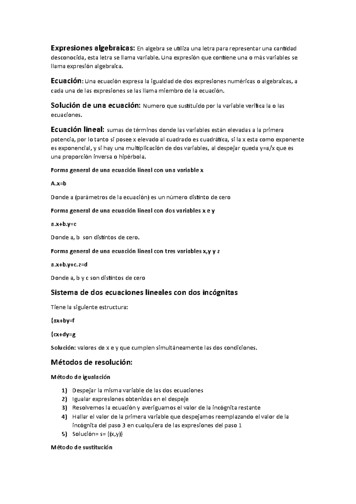 Resumen algebra - Expresiones algebraicas: En algebra se utiliza una ...