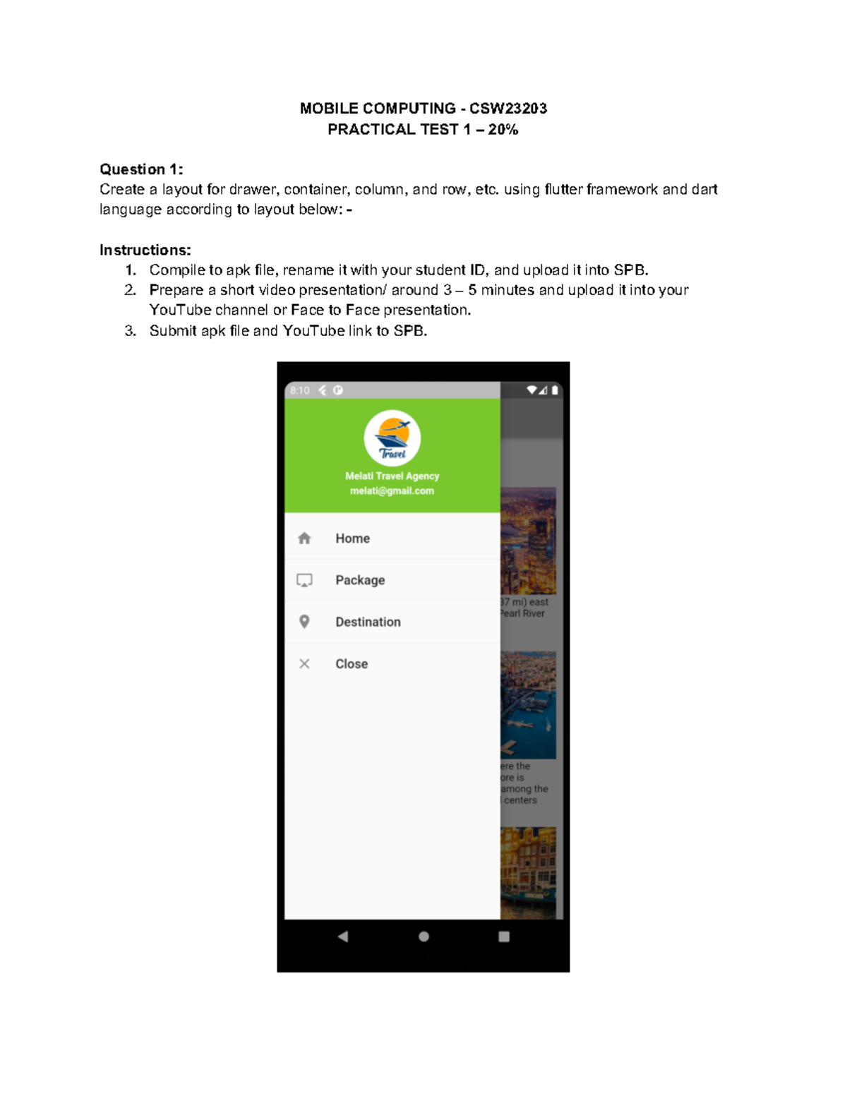 Practical Test 1 [20%] - MOBILE COMPUTING - CSW PRACTICAL TEST 1 – 20 % ...