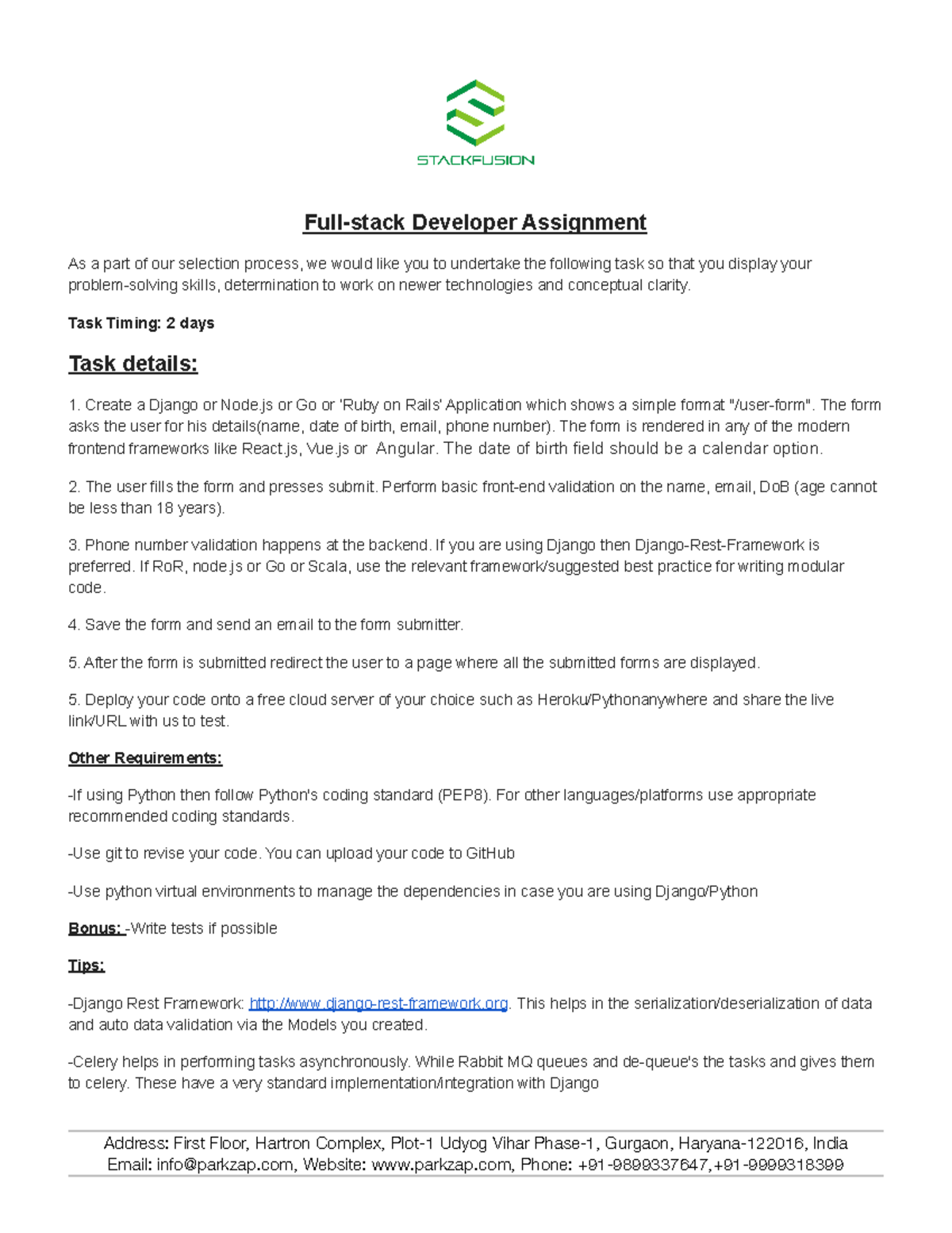 2022 Full Stack Developer Assignment Stackfusion Full Stack Developer Assignment As A Part Of