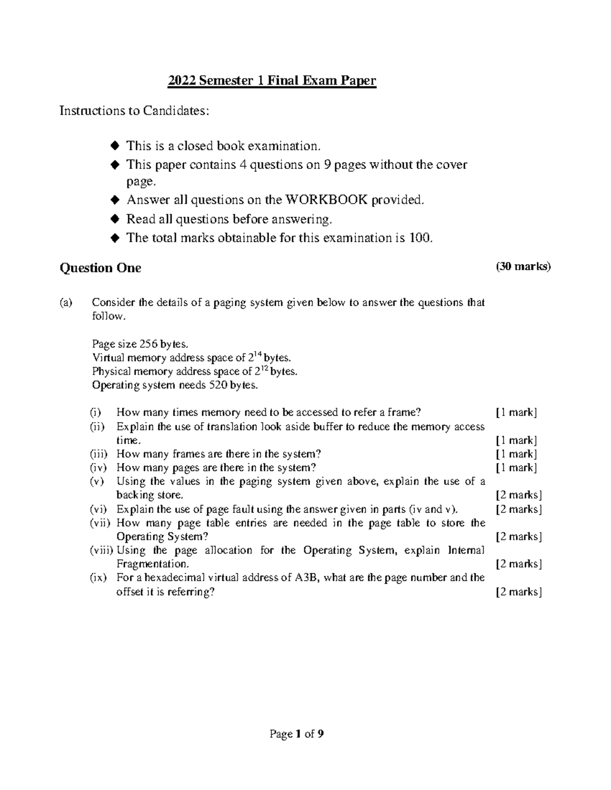 Chos2022 sem1 jan paper upload - 2022 Semester 1 Final Exam Paper ...