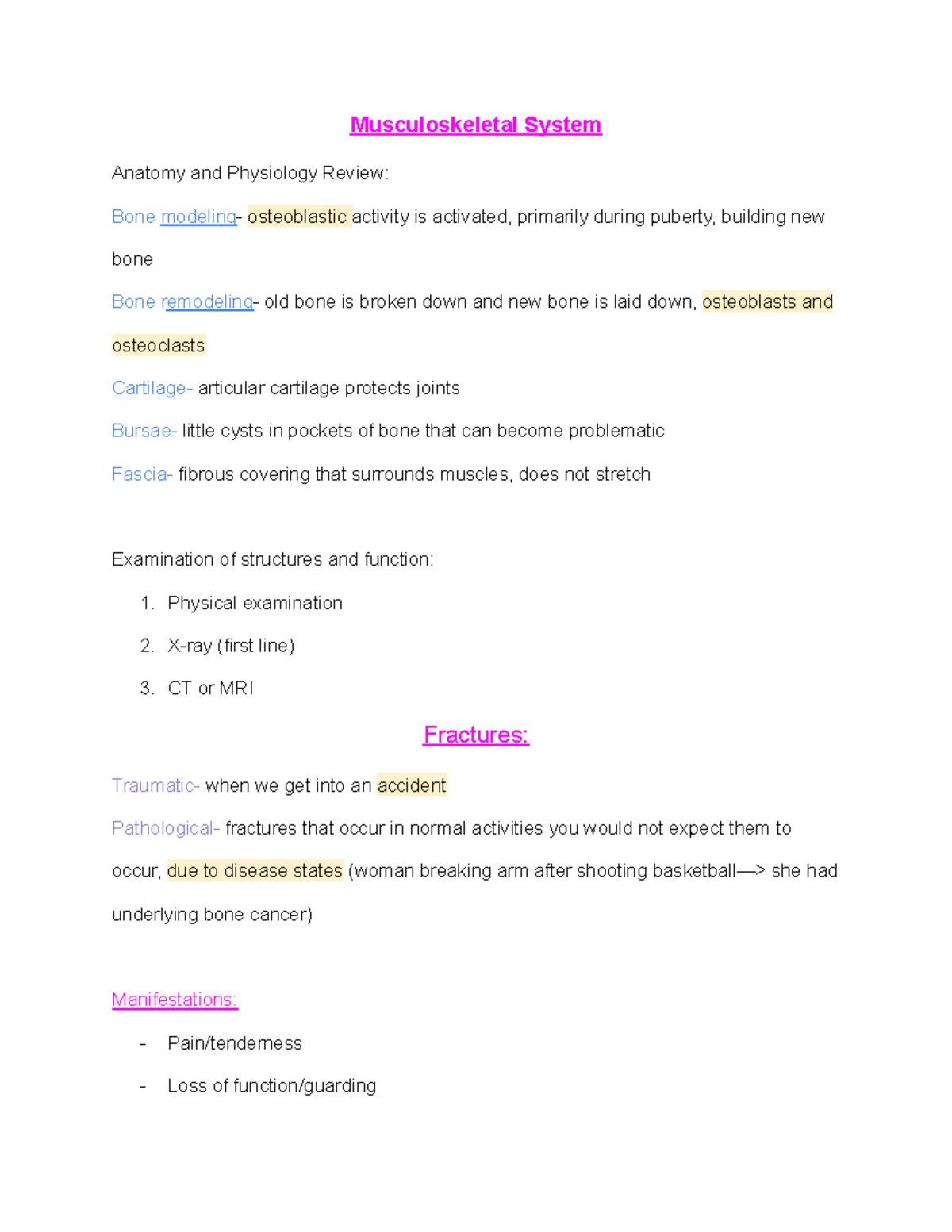 Musculoskeletal Notes MS - Musculoskeletal System Anatomy and ...