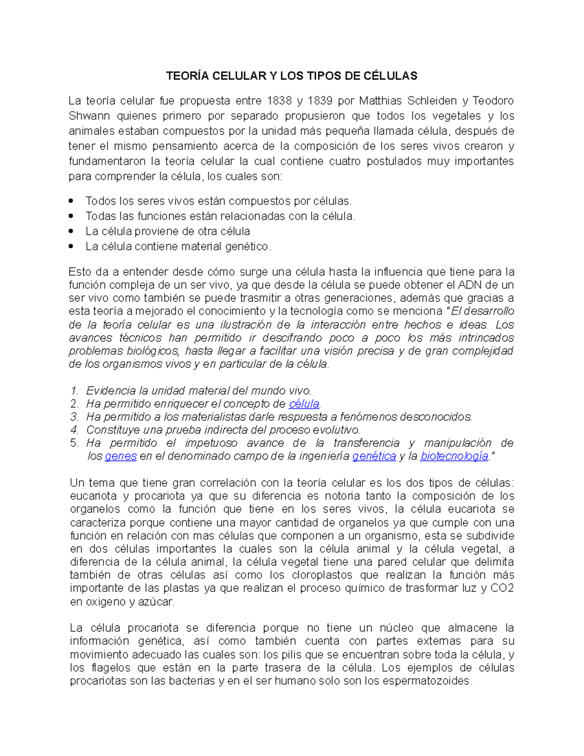 Teoría celular y los tipos de células - TEORÍA CELULAR Y LOS TIPOS DE ...
