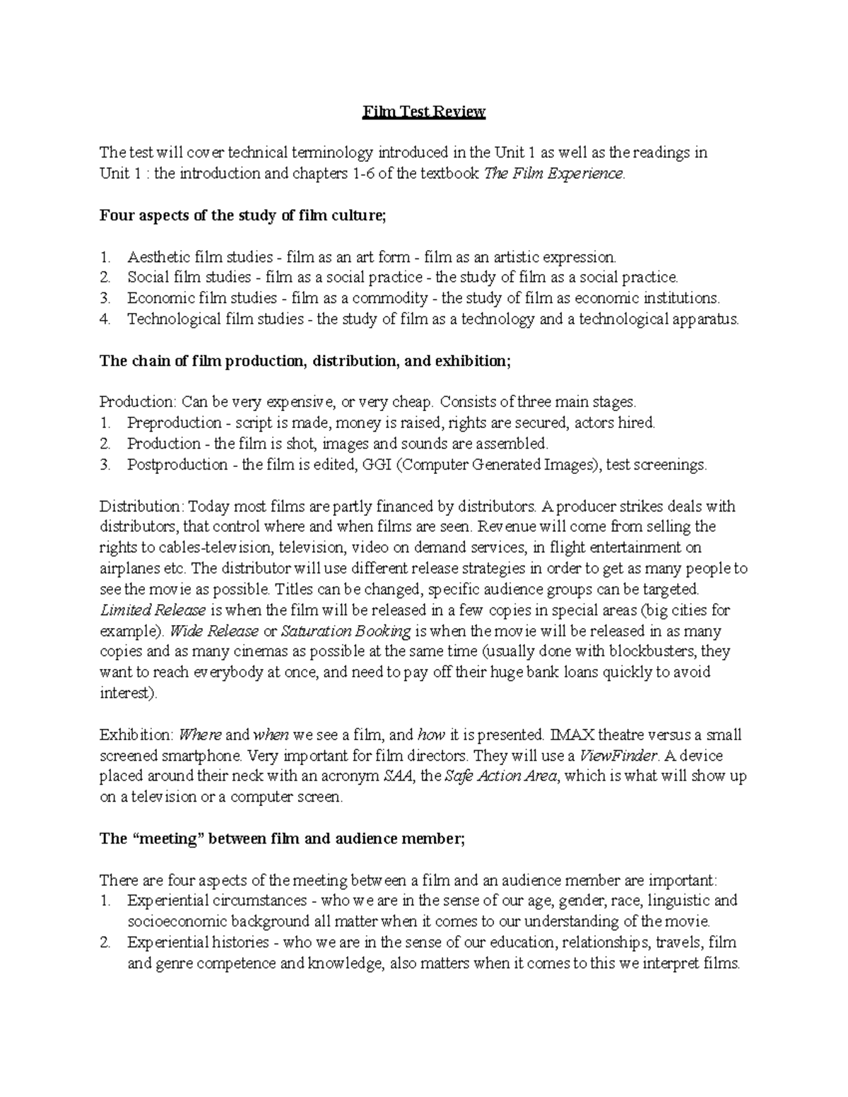 Film Test Review pdf - Film Test Review The test will cover technical ...