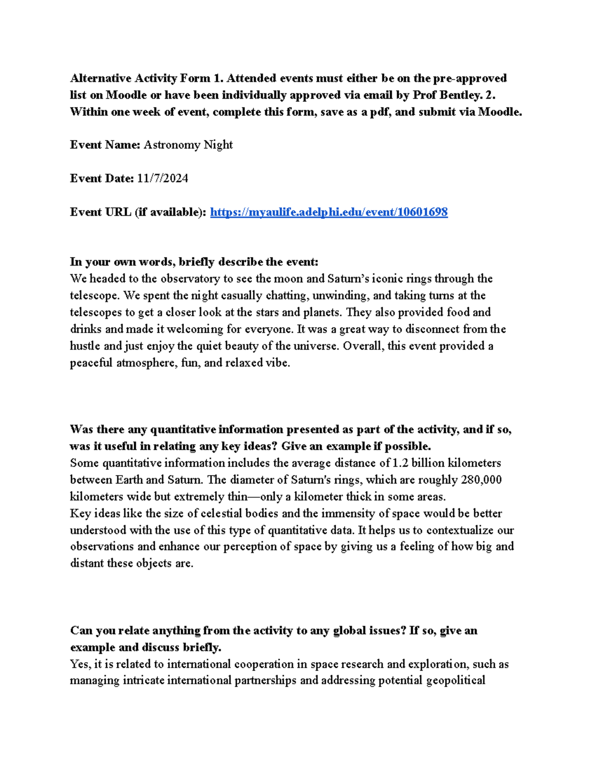 Esther Zhang - Alternative Activity Form 1 - Alternative Activity Form ...