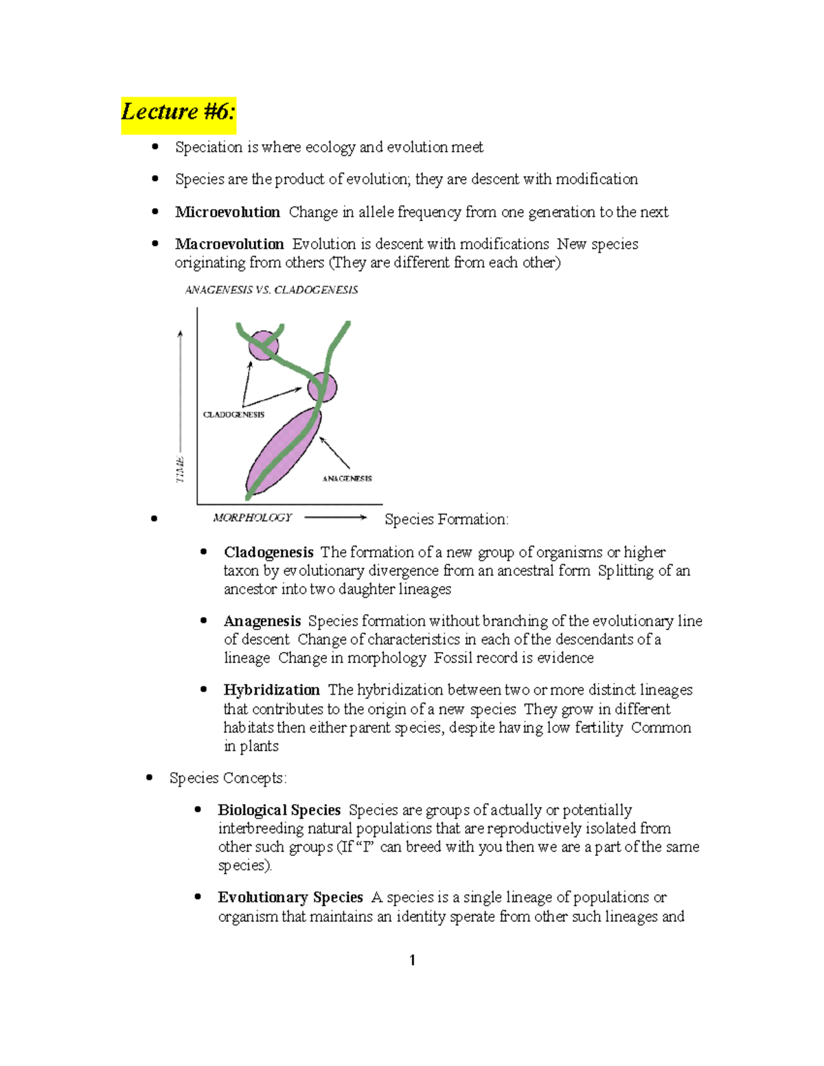 Exam #3 Review - bio 228 - Lecture #6: ⦁ Speciation is where ecology ...
