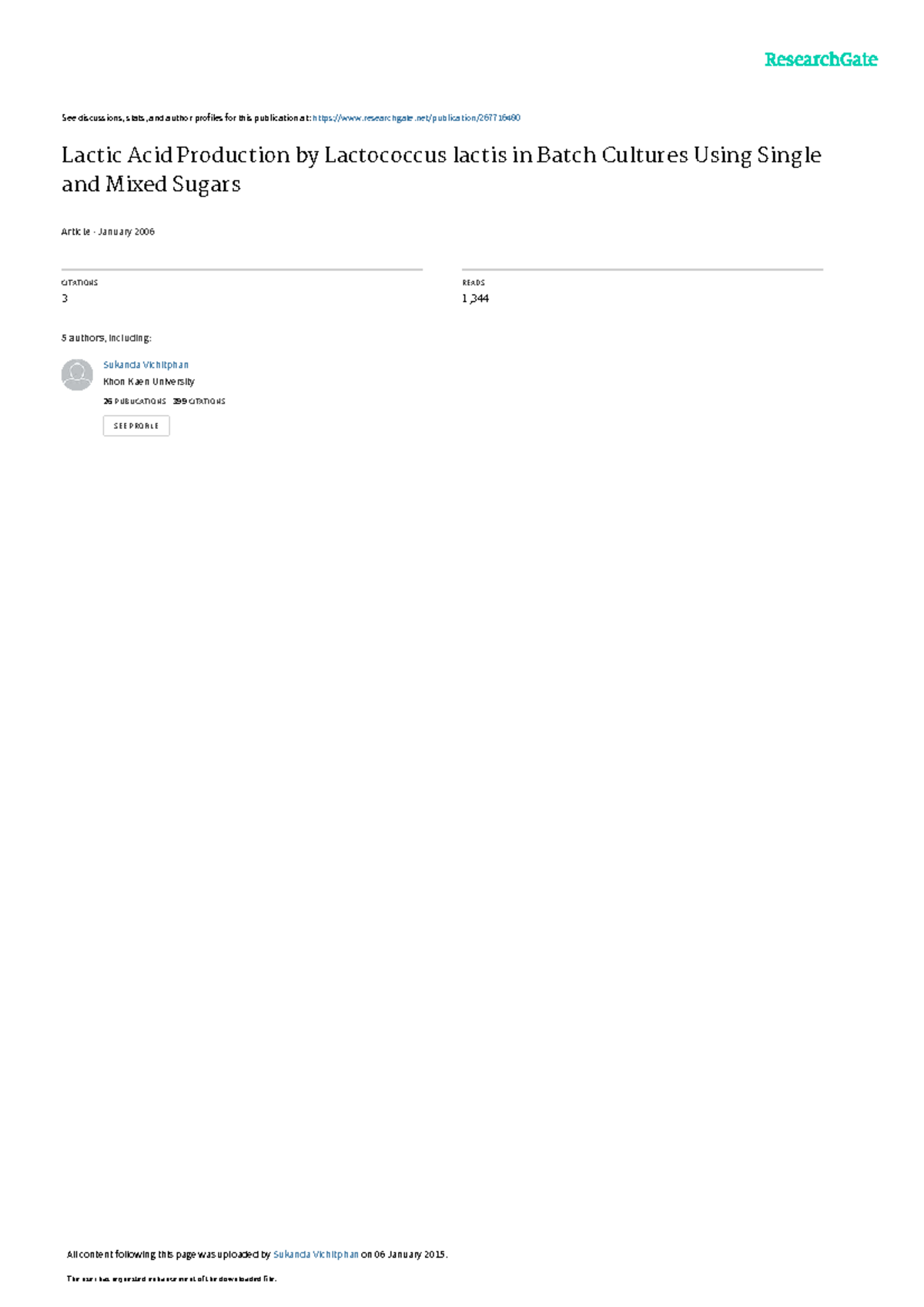 Lactic Acid Production By Lactococcus Lactis In Ba See Discussions Stats And Author Profiles