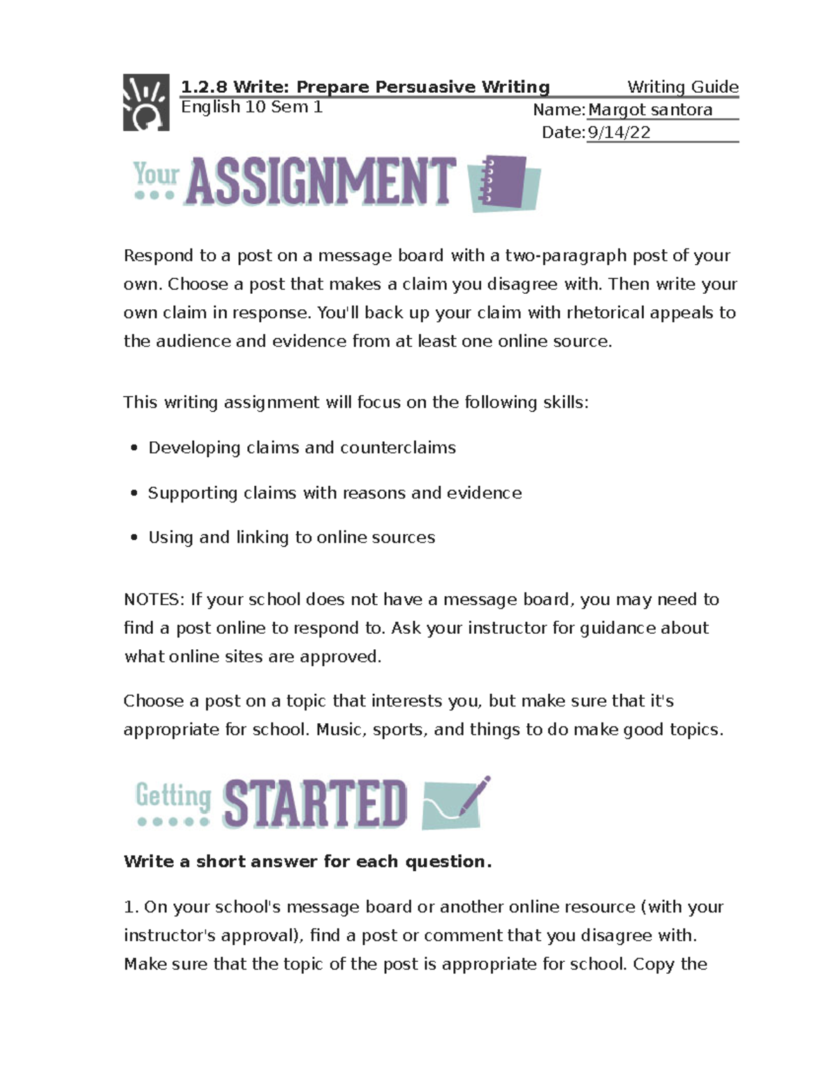 1.2.8 Write - Prepare Persuasive Writing (Writing guide) - 1.2 Write ...