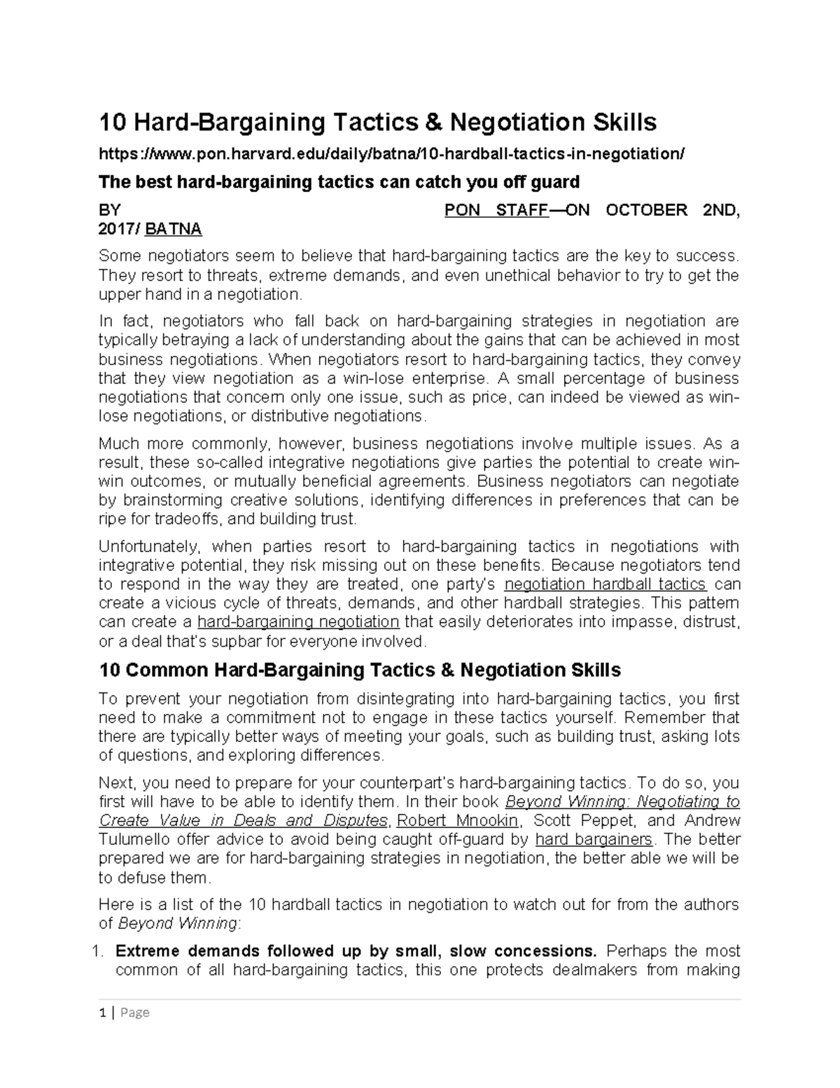 10 Hard-Bargaining Tactics & Negotiation Skills - 10 Hard-Bargaining ...