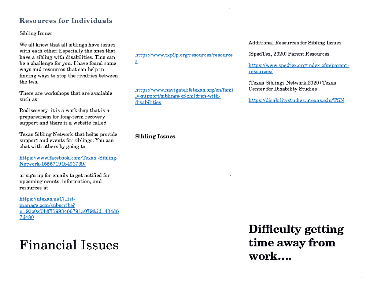 Week 3 Handout - Resources for Individuals Sibling Issues We all know ...