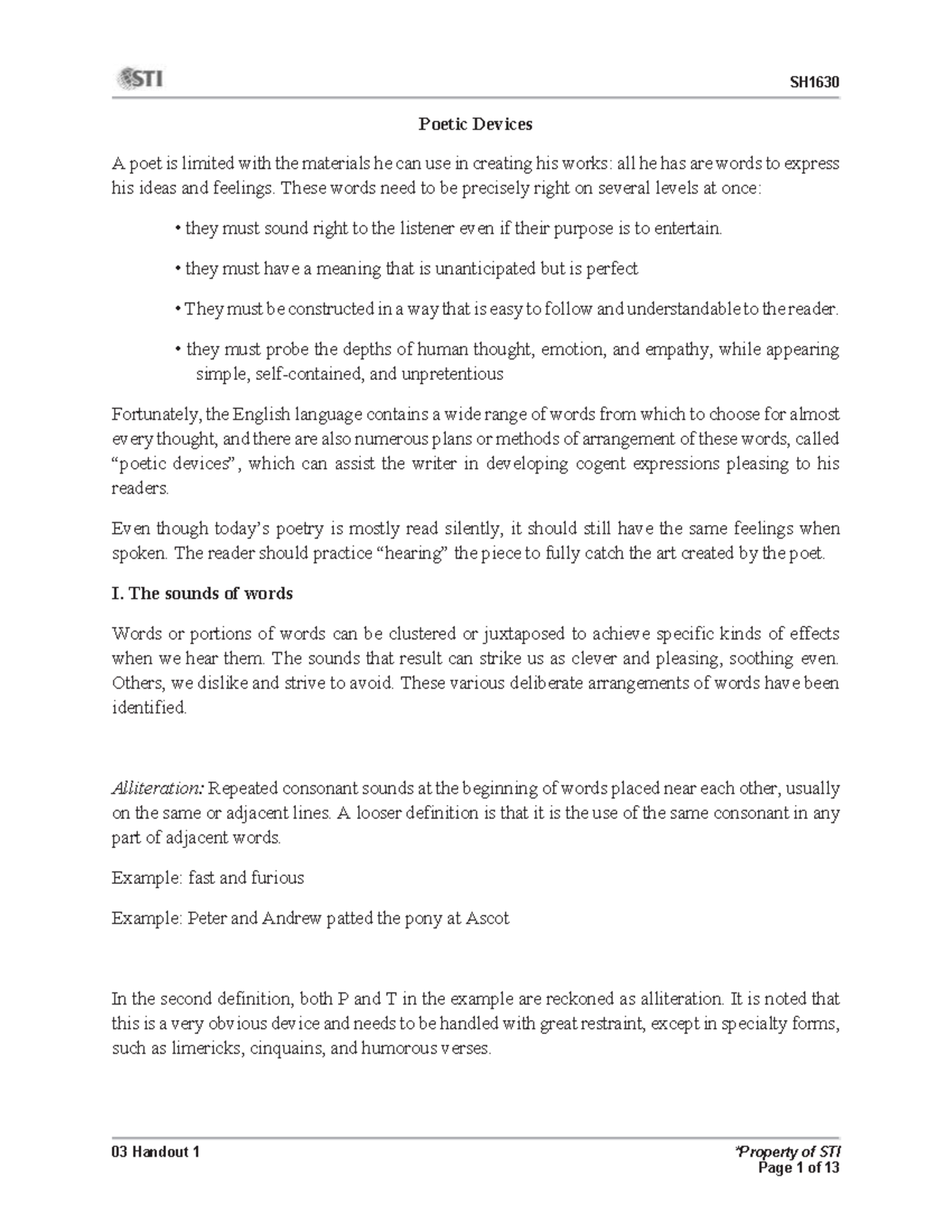 SH1630 - Creative Writing 03 Handout 1 - 03 Handout 1 *Property of STI ...
