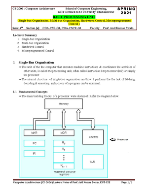 4. Performance OF A Computer - Lecture Summary 1. Processor clock 2. Basic performance equation ...