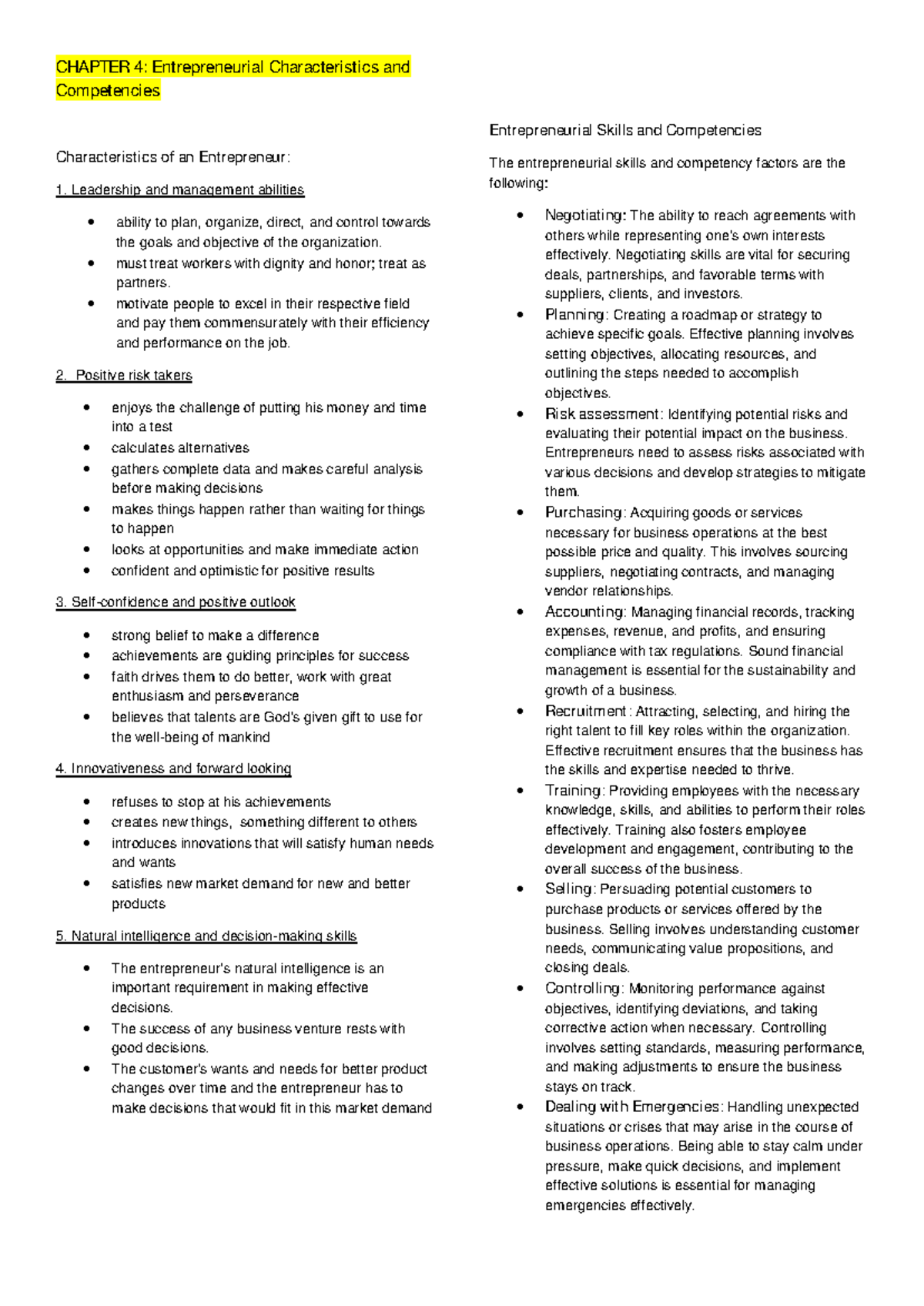 Chapter 4-5 entrep - Summary Bachelor of Secondary Education Social ...