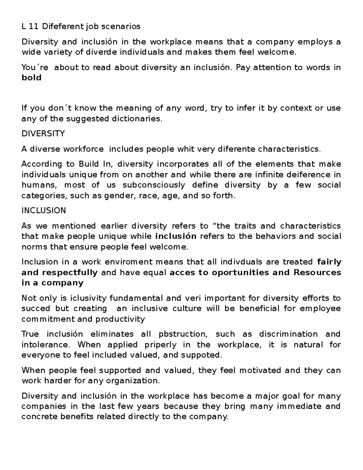 L 11 Difeferent job scenarios - L 11 Difeferent job scenarios Diversity ...