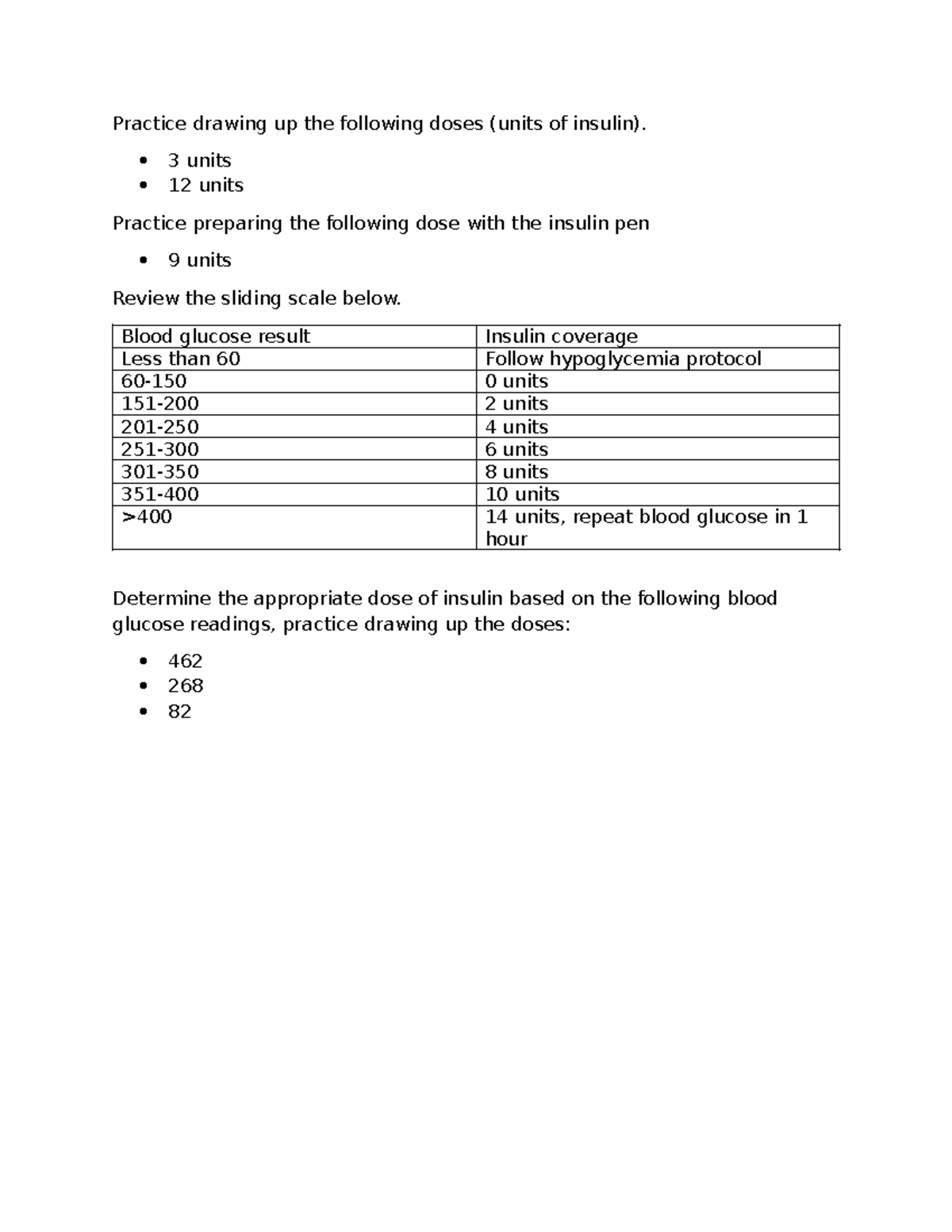 Insulin practice - Practice drawing up the following doses (units of ...