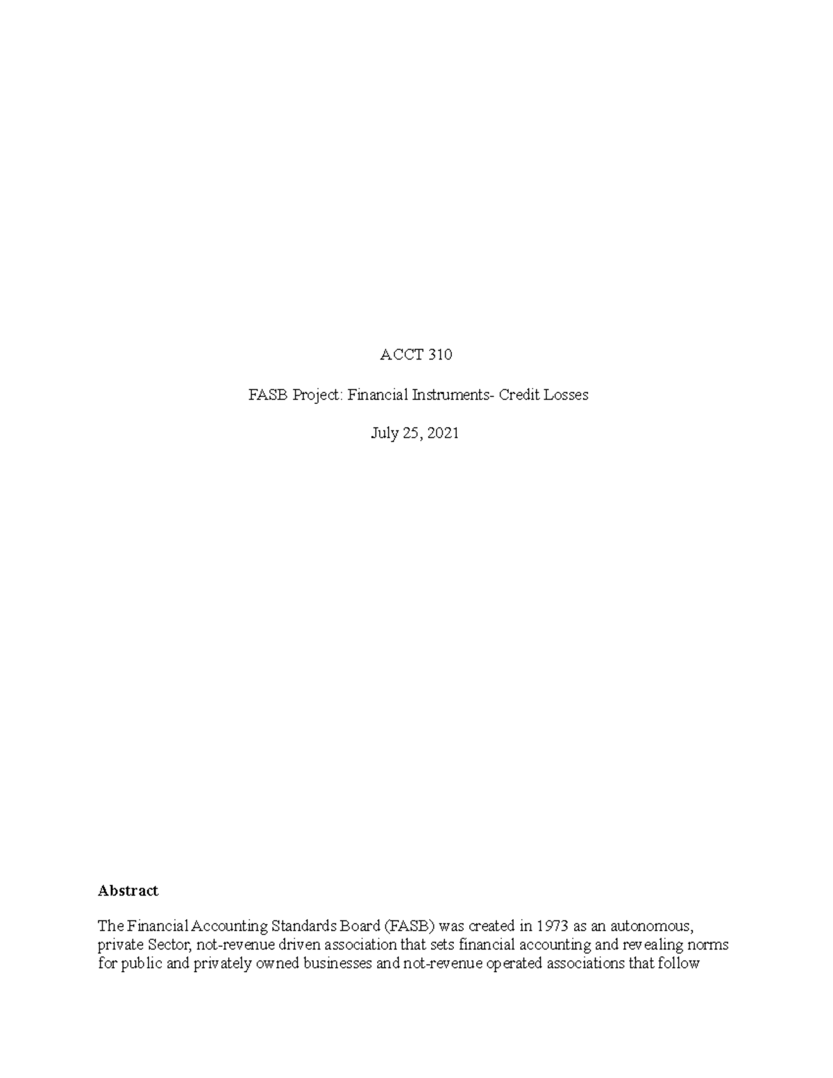 FSAB Report - Assignment - ACCT 310 FASB Project: Financial Instruments ...
