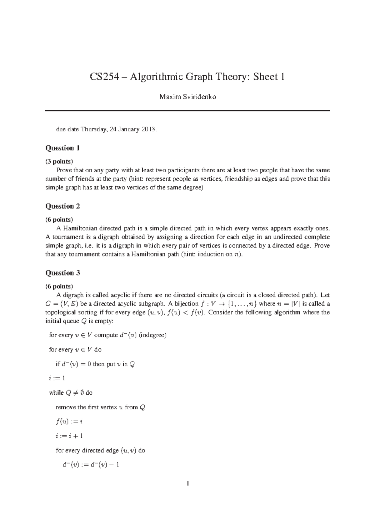 Assignment 1 - Questions - CS254 – Algorithmic Graph Theory: Sheet 1 ...