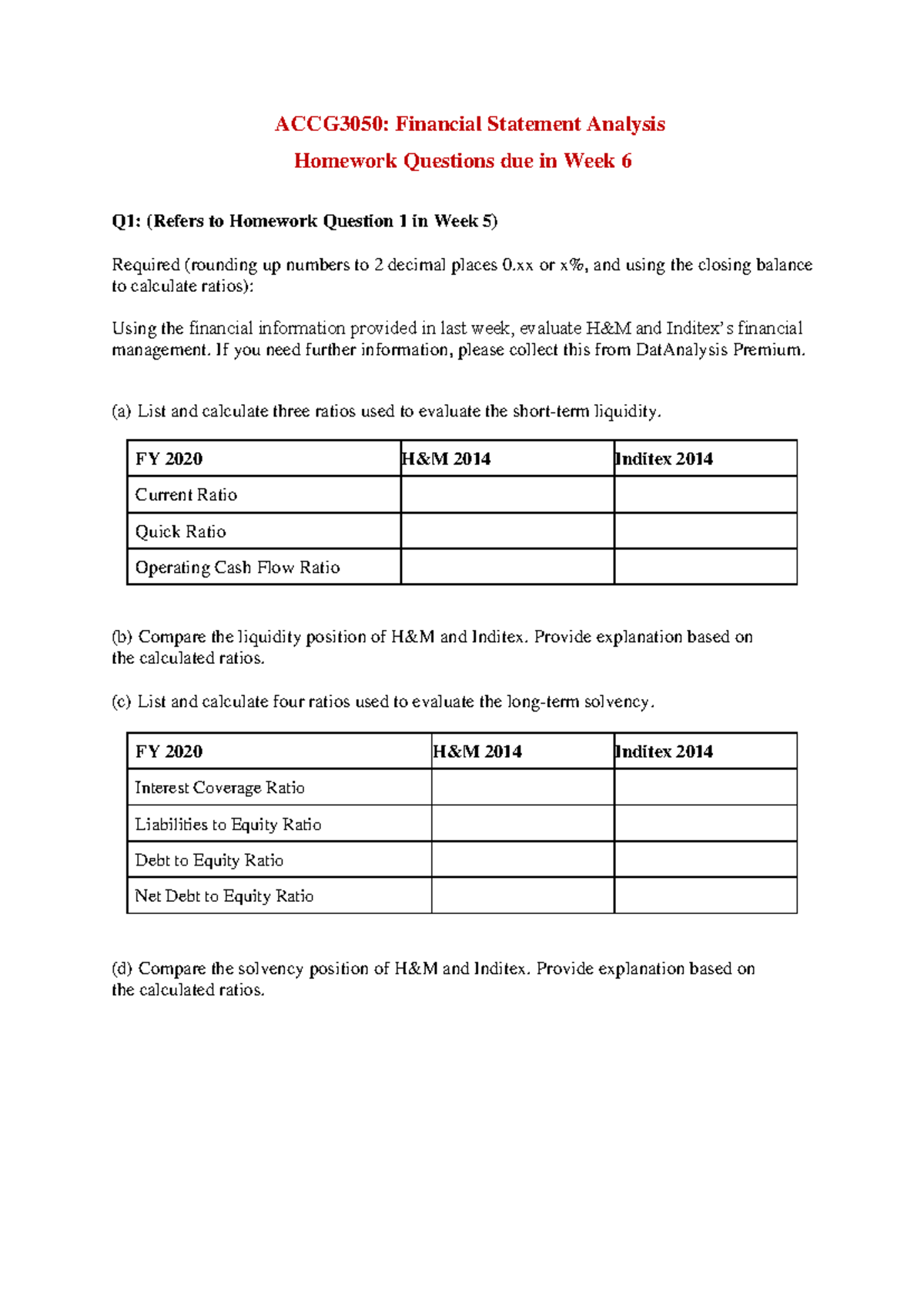 HW WK6 2024 S1 - Financial statement practice - ACCG3050: Financial ...