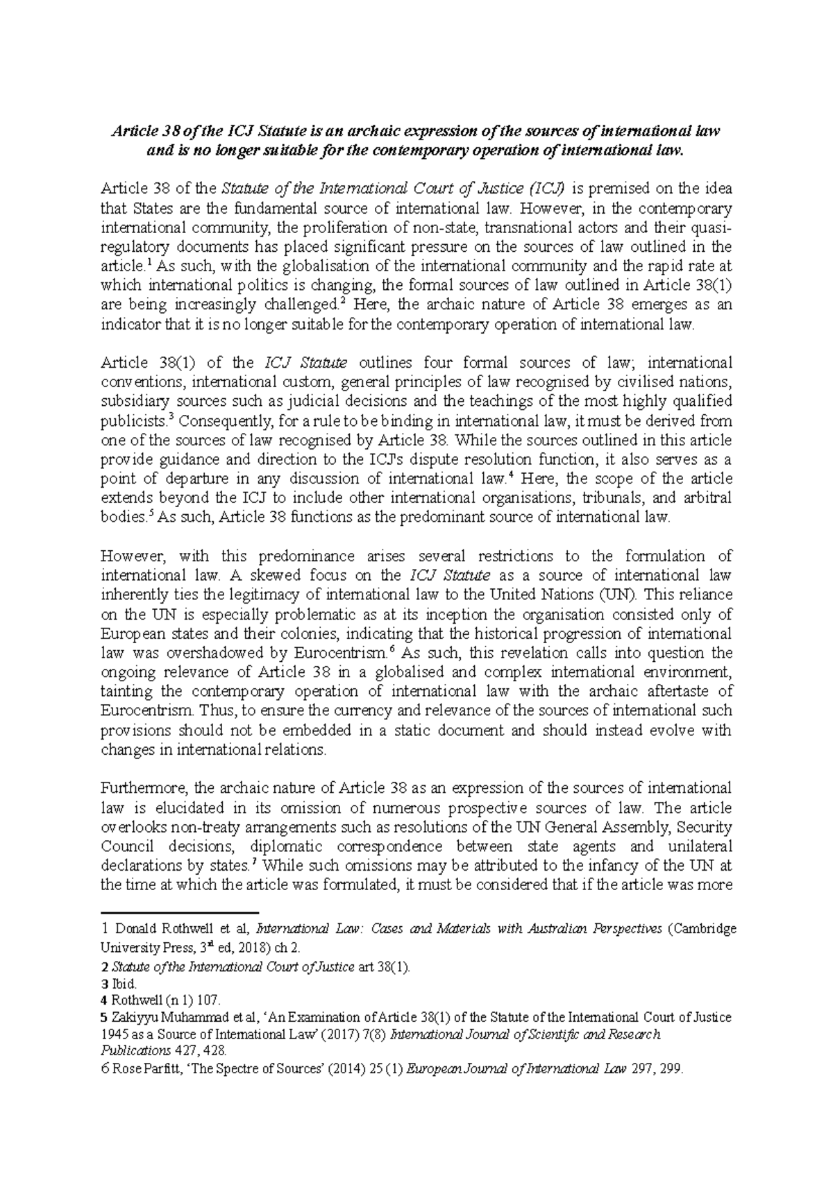 Analytical Reflection Complete - Article 38 of the ICJ Statute is an ...