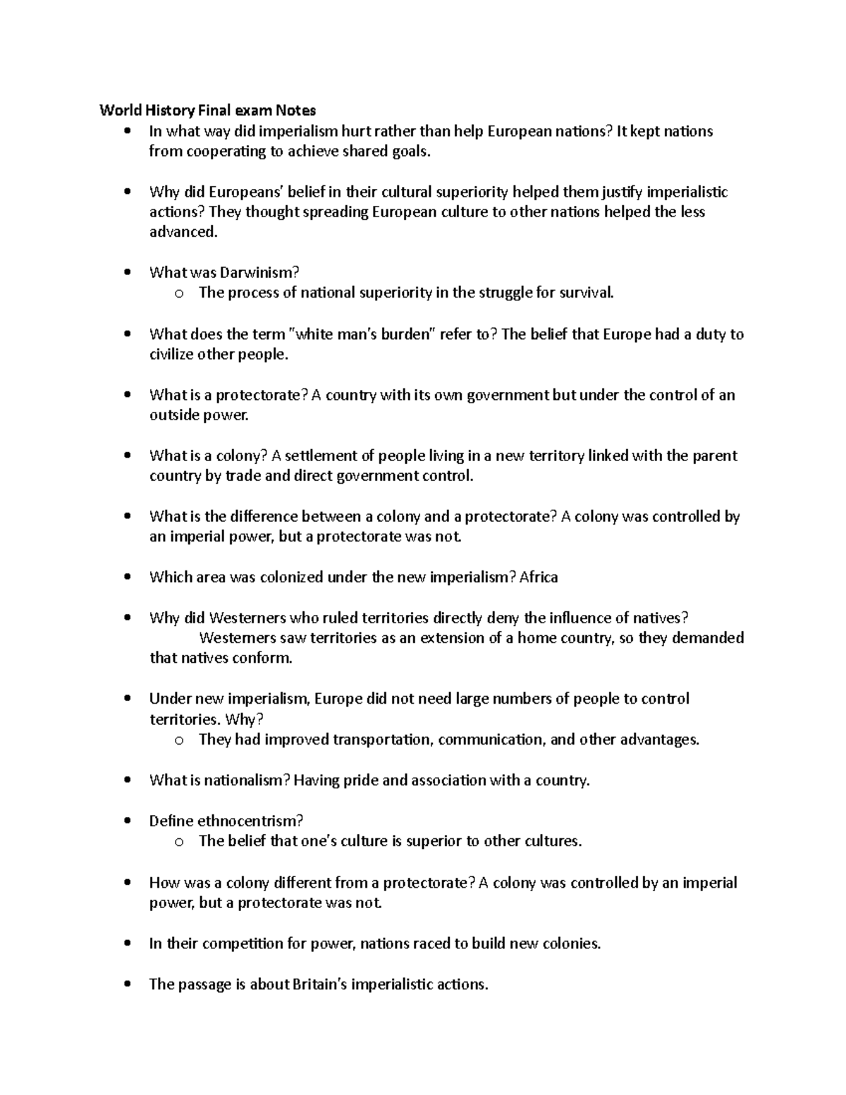 World History Final exam Notes - Why did Europeans' belief in their ...