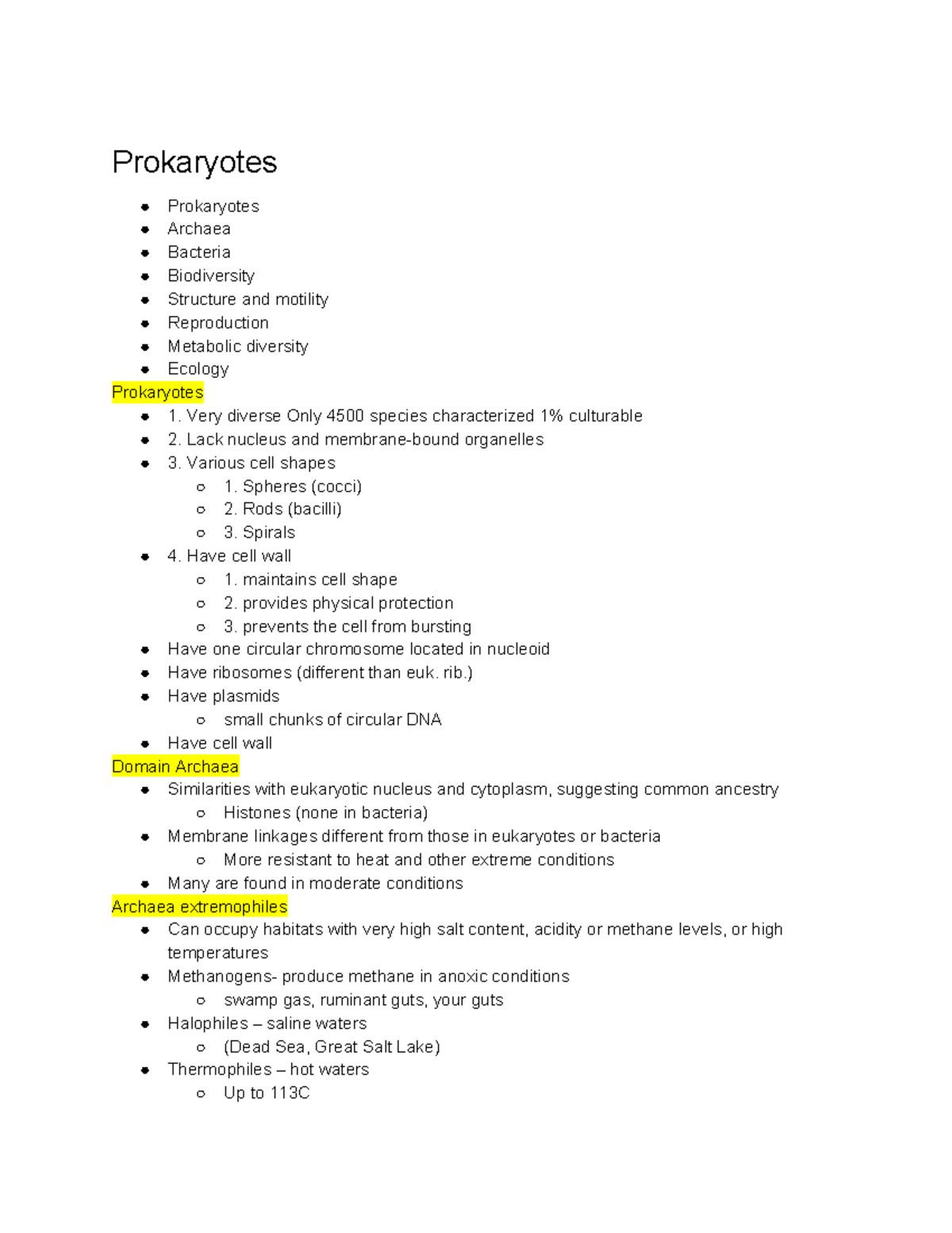 Prokaryotes - Lecture notes 5 - Prokaryotes Prokaryotes Archaea ...