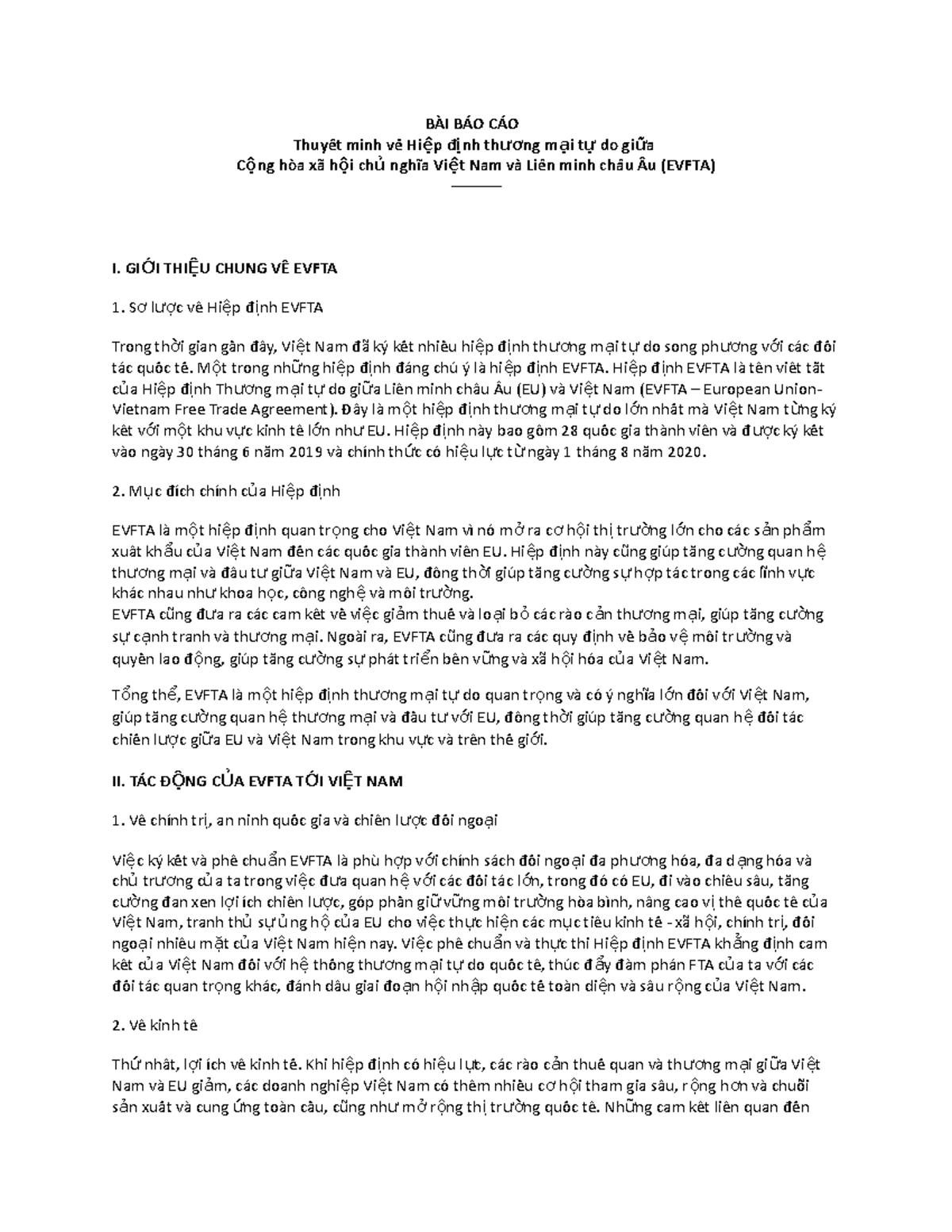 BÀI BÁO CÁO - Be. D d - BÀI BÁO CÁO Thuyếết minh vếề Hi ệp đ nh th ị ương m ại t ự do gi ữa C ...