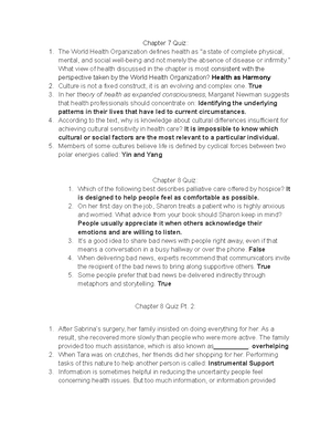 Quizzes Chapter 4-6 - Chapter 4 Quiz: Because you realize that patients ...