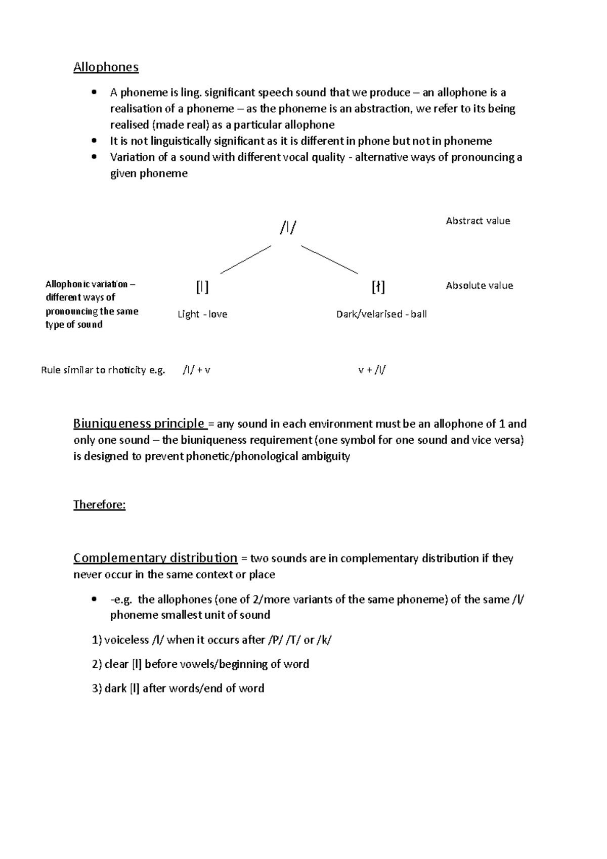 Allophone notes - Allophones A phoneme is ling. significant speech ...