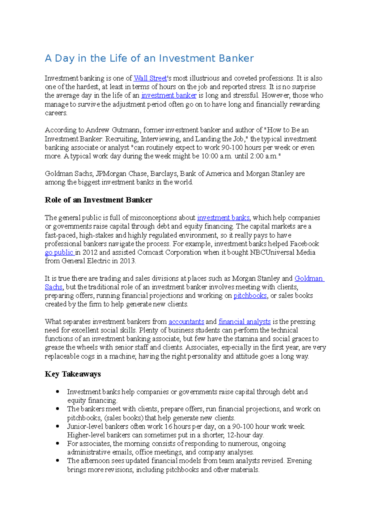 Day in the life of investment banker - A Day in the Life of an ...