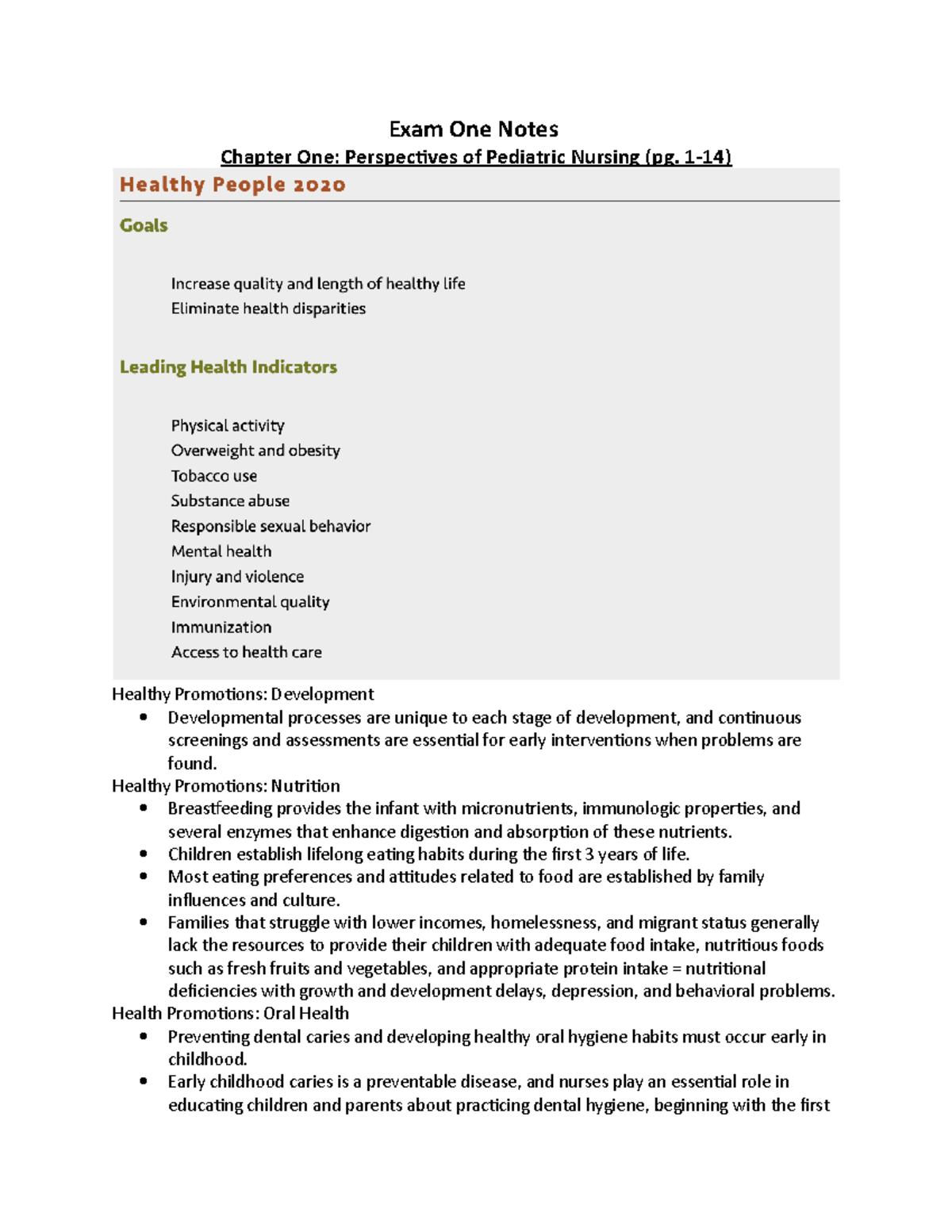 Exam One Notes Exam One Notes Chapter One Perspectives Of Pediatric Nursing Pg 1 14