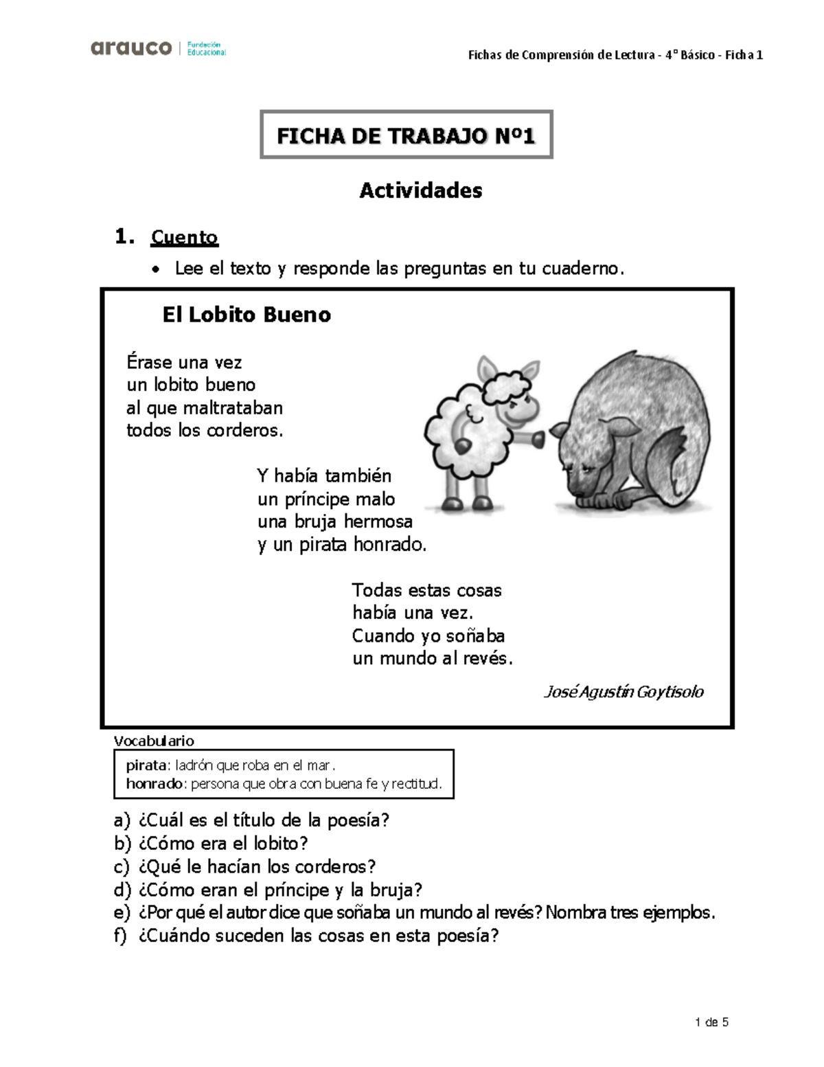 Fichas Comprensión Lectora 4° básico - Actividades 1. Cuento Lee el ...
