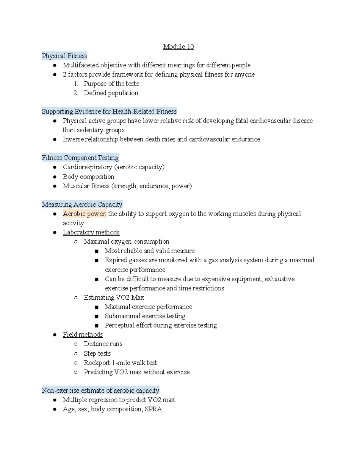 ENS 305 Module 10 Notes - Module 10 Physical Fitness Multifaceted ...