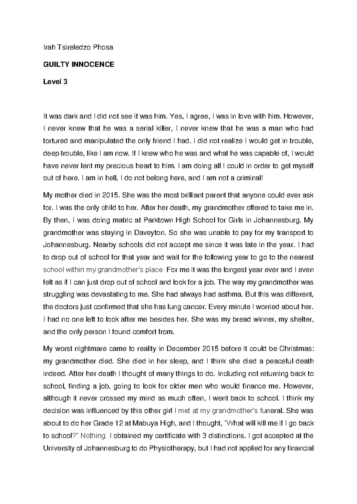 Guilty innocence L3 Story - Irah Tsireledzo Phosa GUILTY INNOCENCE ...