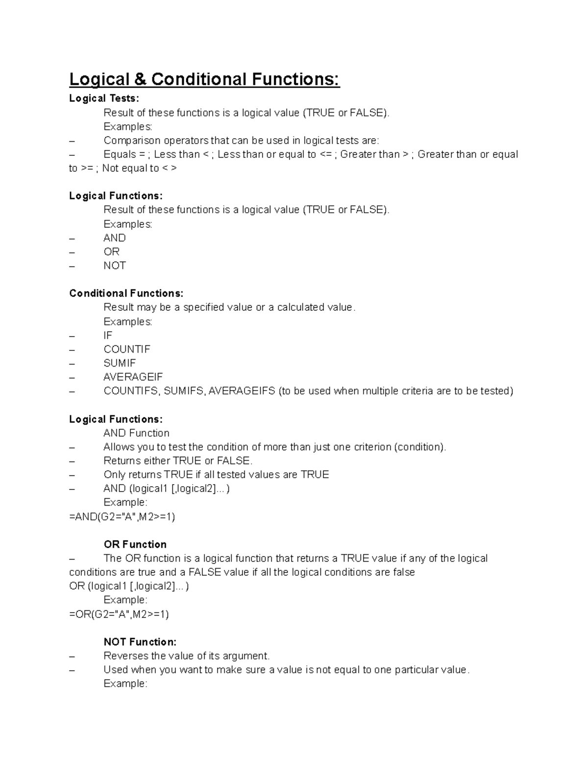 Logical & Conditional Functions - Logical & Conditional Functions ...