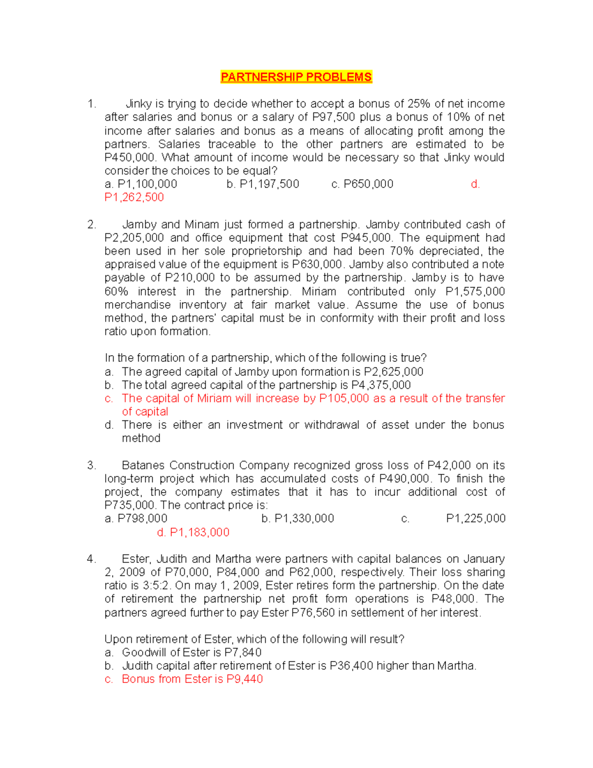 Partnership Problems - PARTNERSHIP PROBLEMS Jinky is trying to decide ...