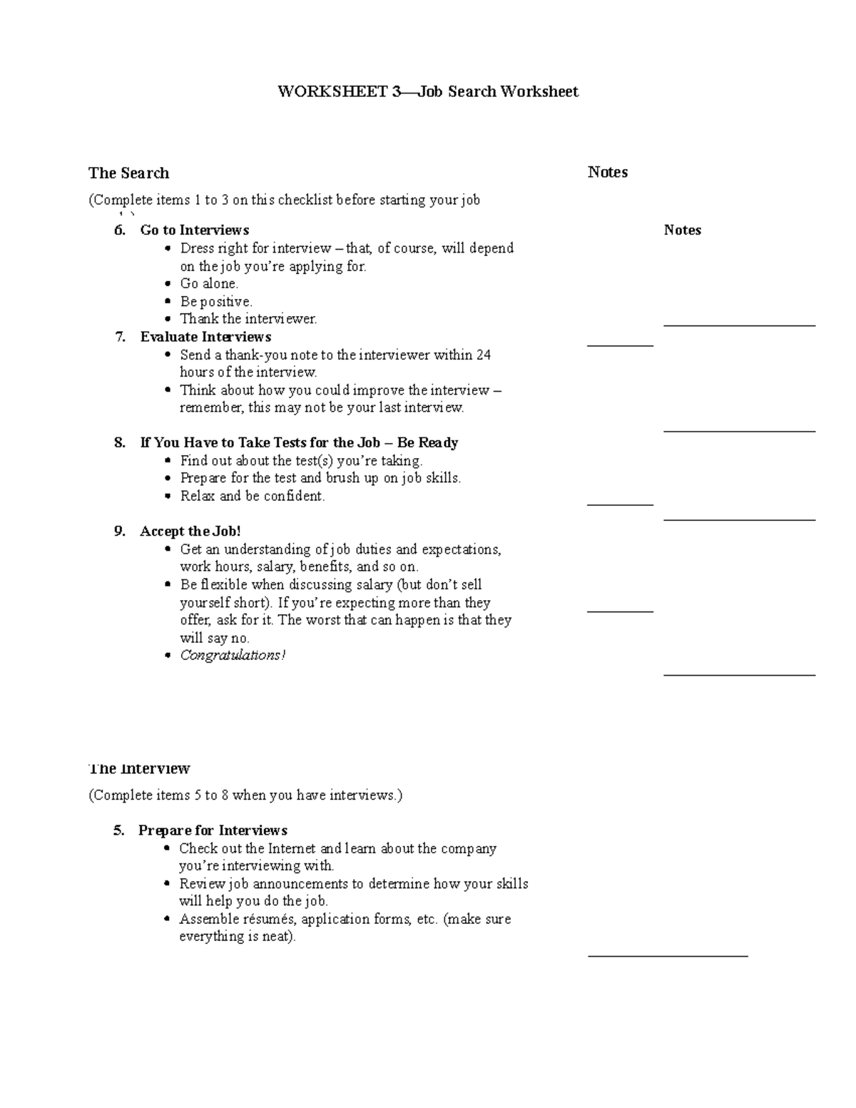 Worksheet 03 teet yeet - WORKSHEET 3—Job Search Worksheet The Search ...